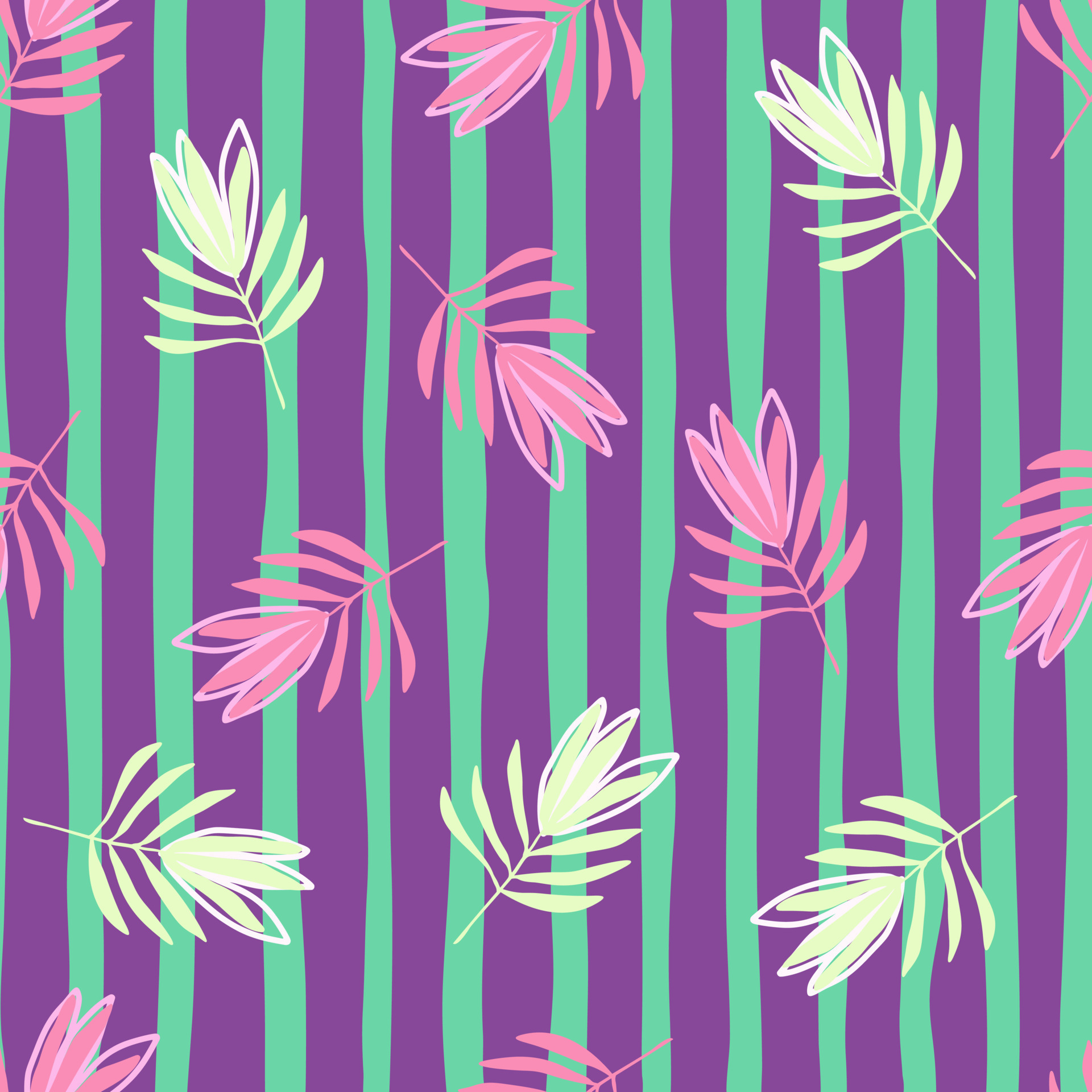 Tropical Flowers Seamless Pattern Tropical Palm Leaves Wallpaper