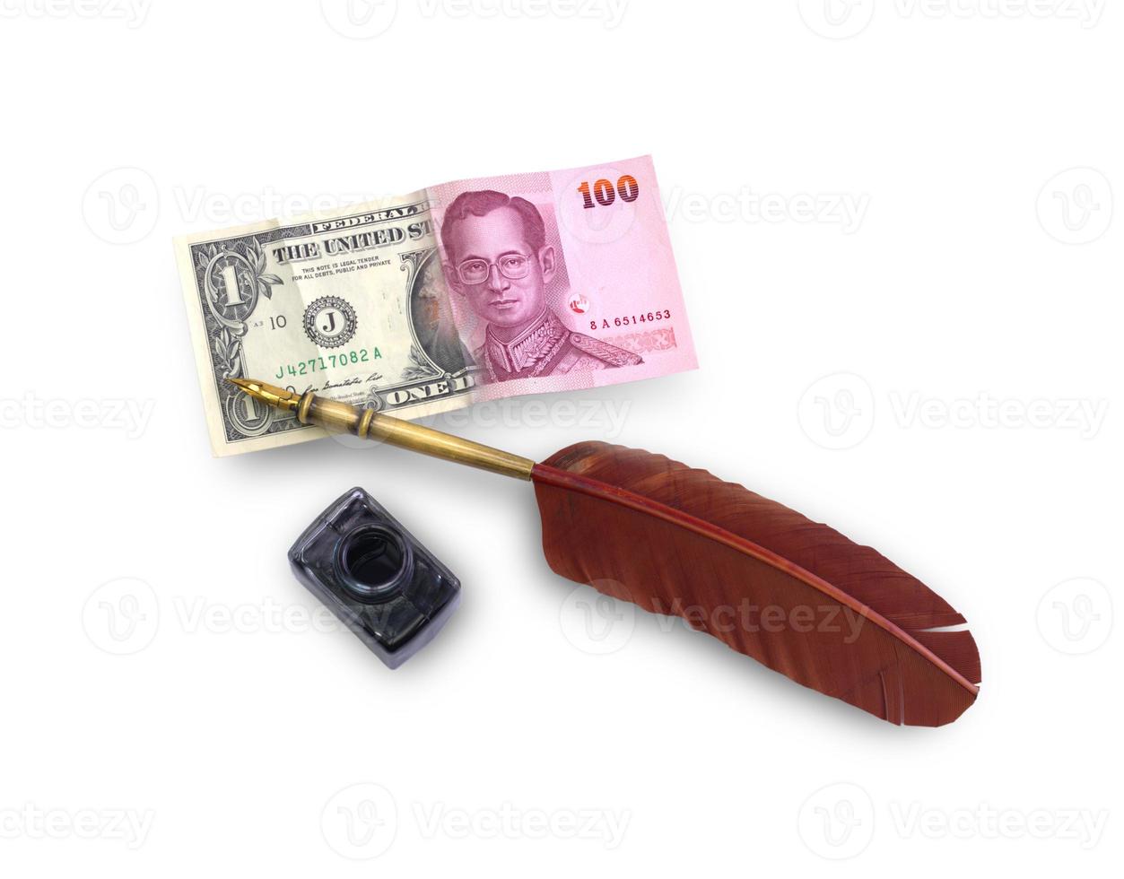 Dollar and pen with ink on white background 8054006 Stock Photo at Vecteezy