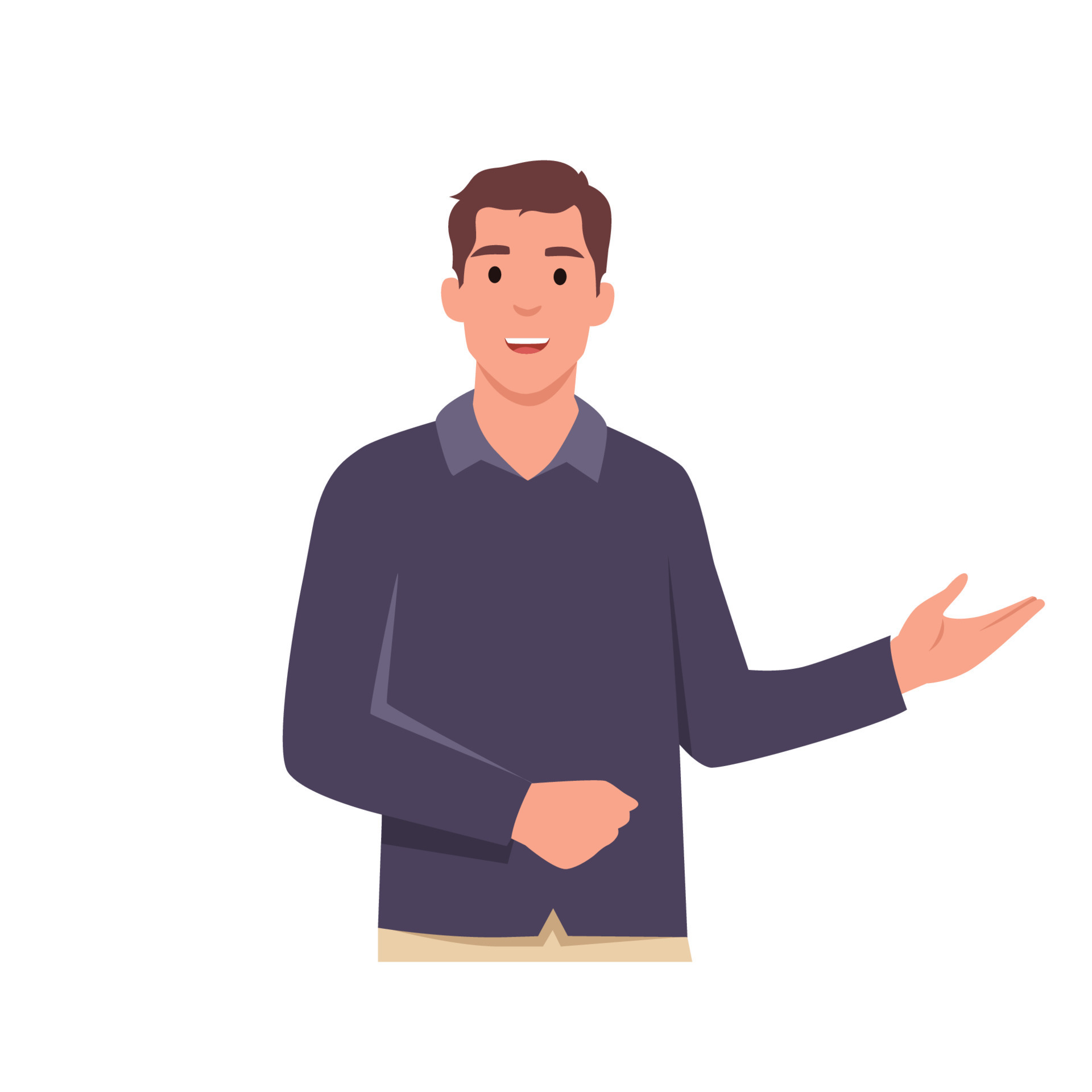 Young smiling man cartoon character doing presentation of business ... Young smiling man cartoon character doing presentation of business ...