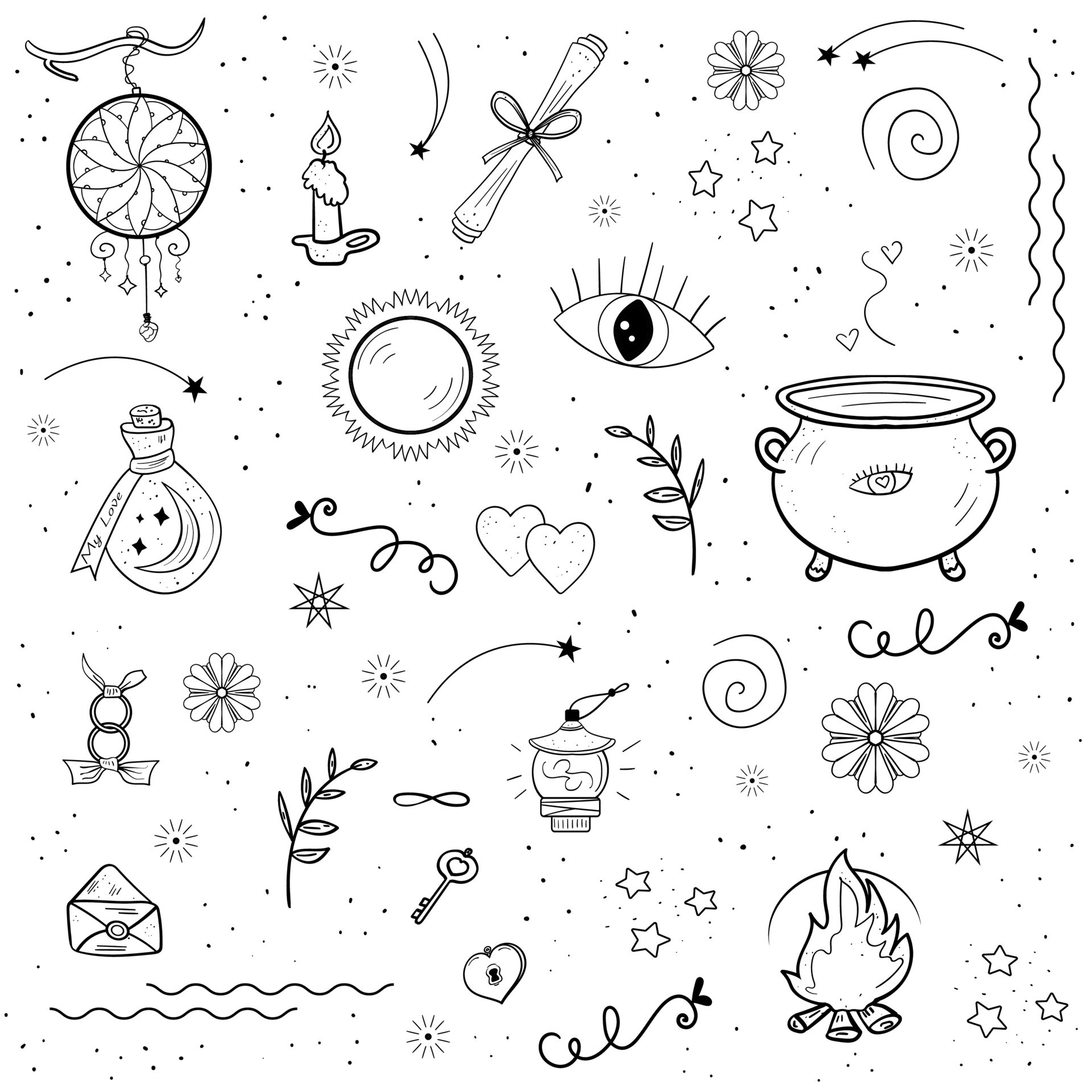 Doodle esoteric elements 8057101 Vector Art at Vecteezy