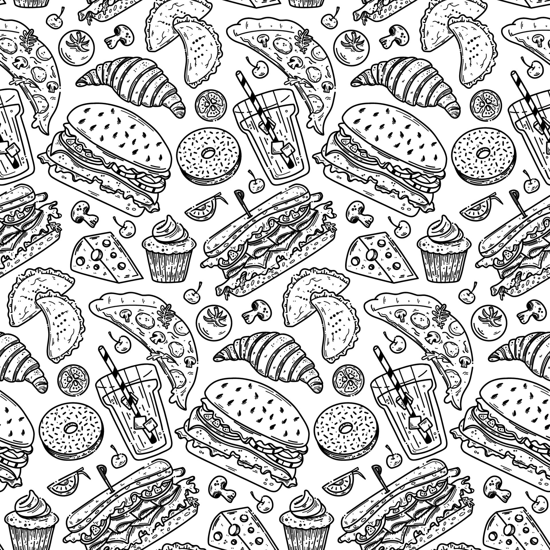 Vector fast food pattern perfect for package design. Fast food seamless ... Vector fast food pattern perfect for package design. Fast food seamless ...