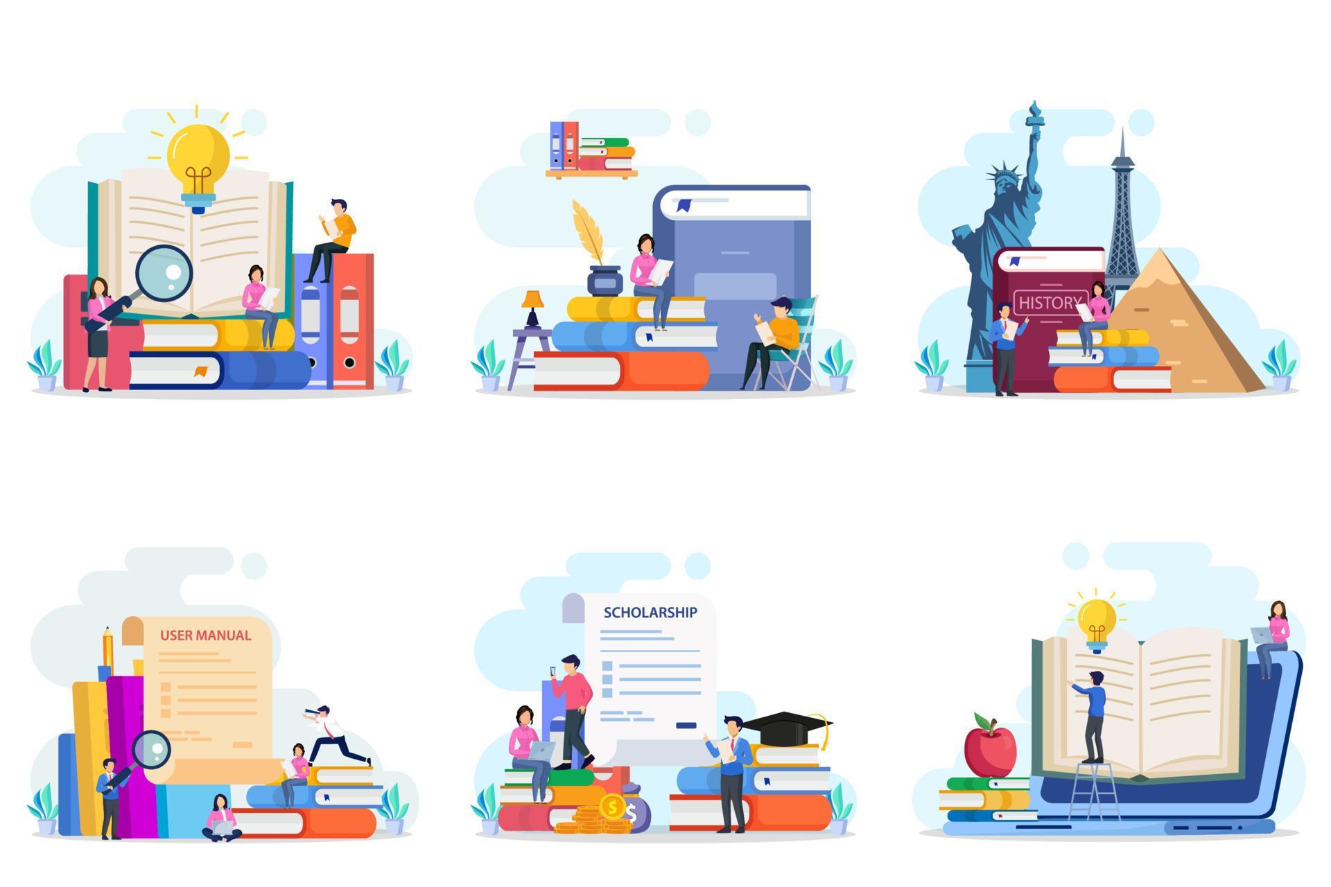 Set bundle library concept, online library for education, online ...