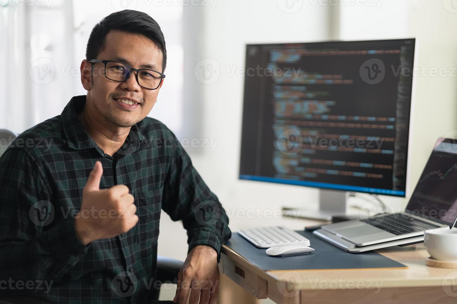 Software Develper Working On Laptop At Home Office Programmer Working Develop Web Application