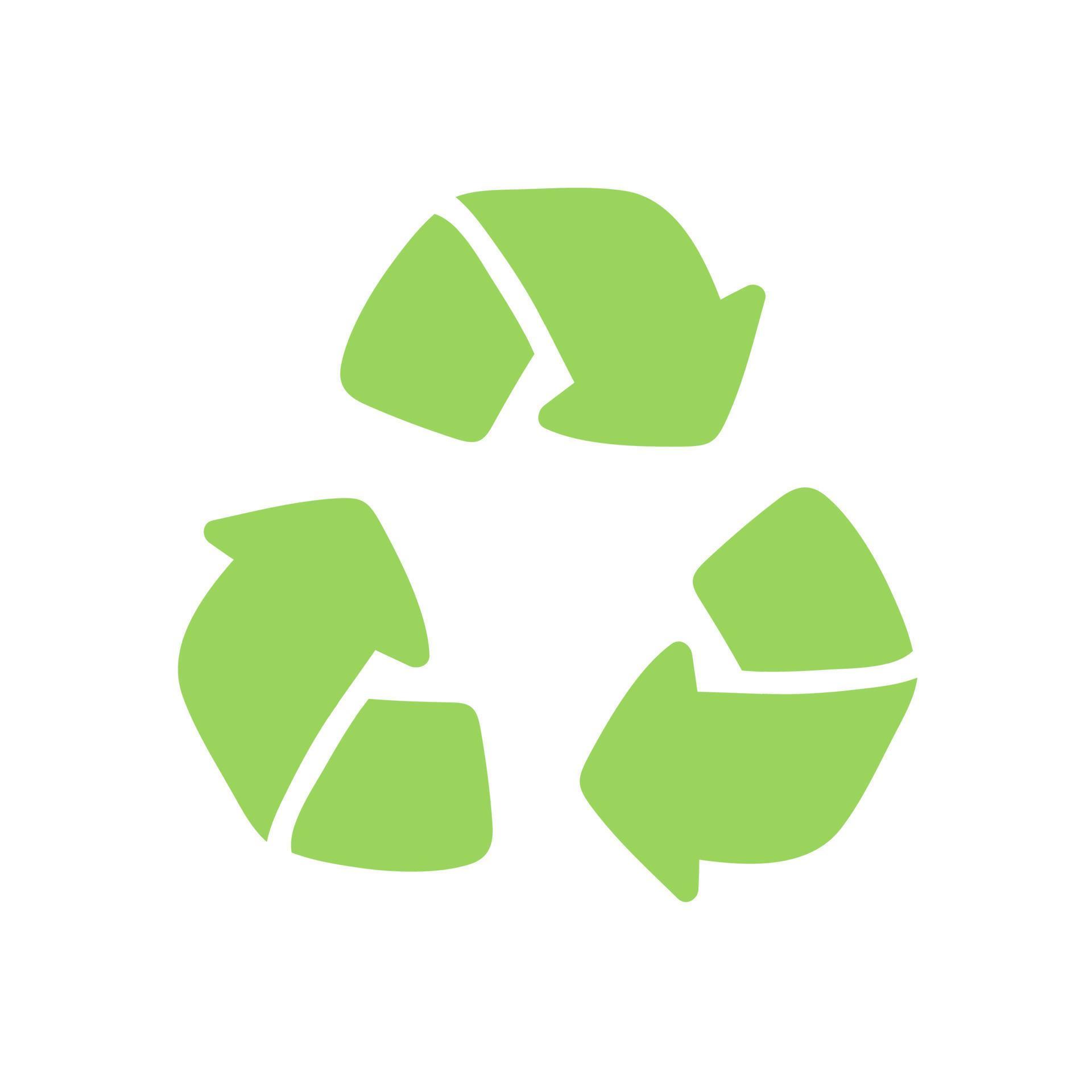 Doodle símbolo de flecha de reciclaje, utilizando recursos reciclados. icono de vector de eco ...