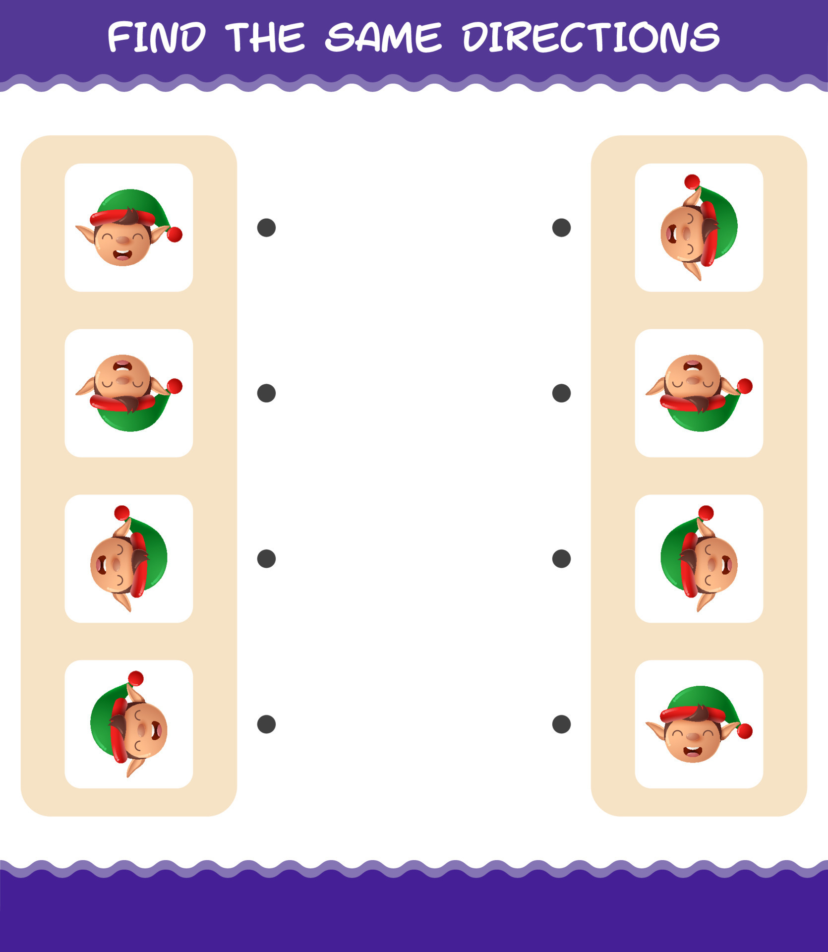 Match the same directions of elf. Matching game. Educational game for ...