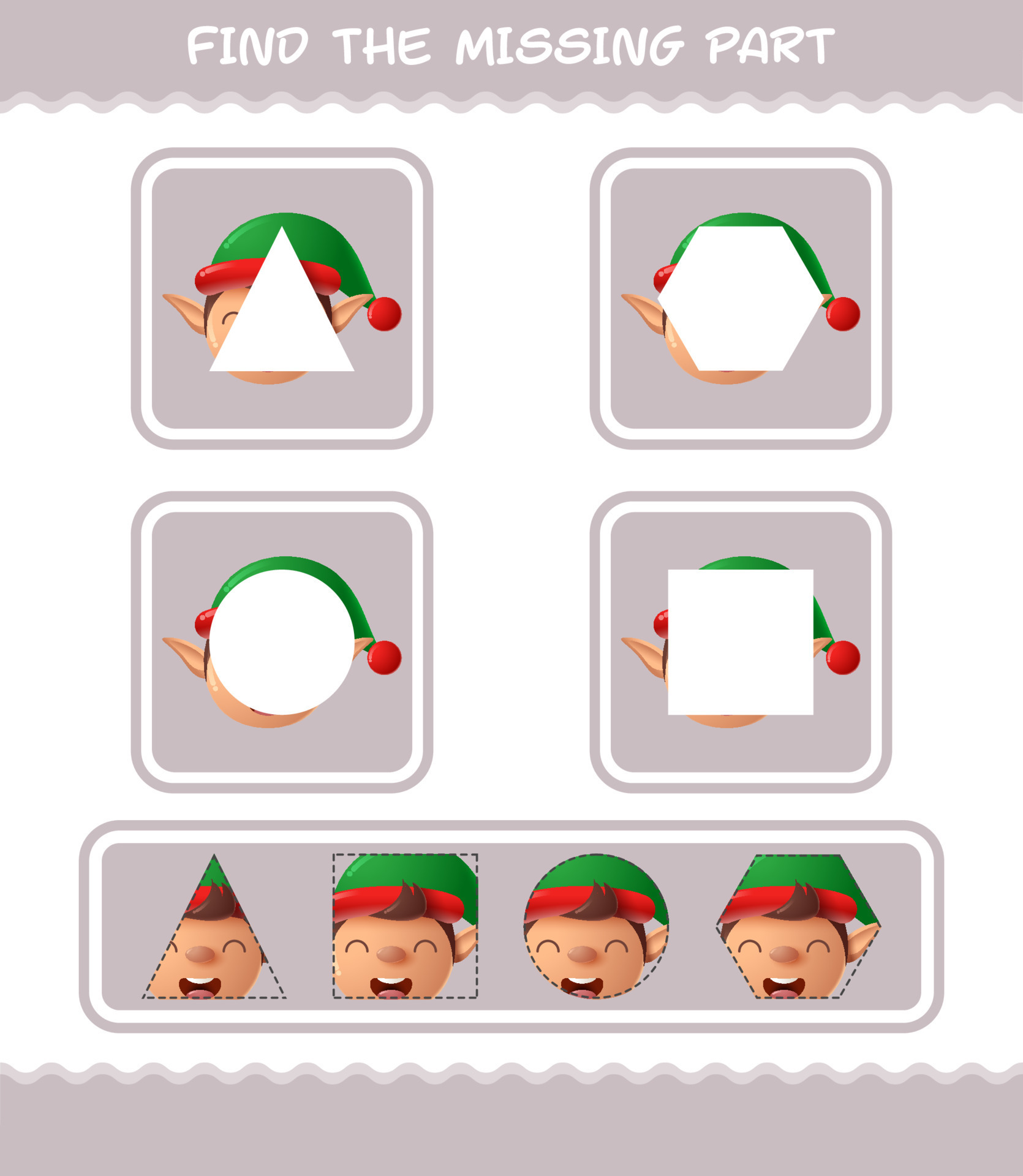 Match cartoon elf parts. Matching game. Educational game for pre shool ...