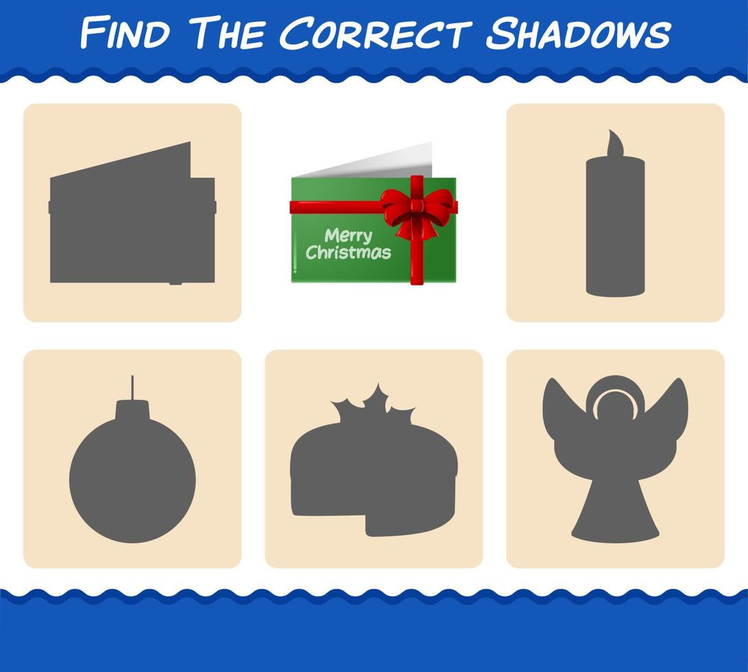 Find the correct shadows of christmas card. Searching and Matching game ...