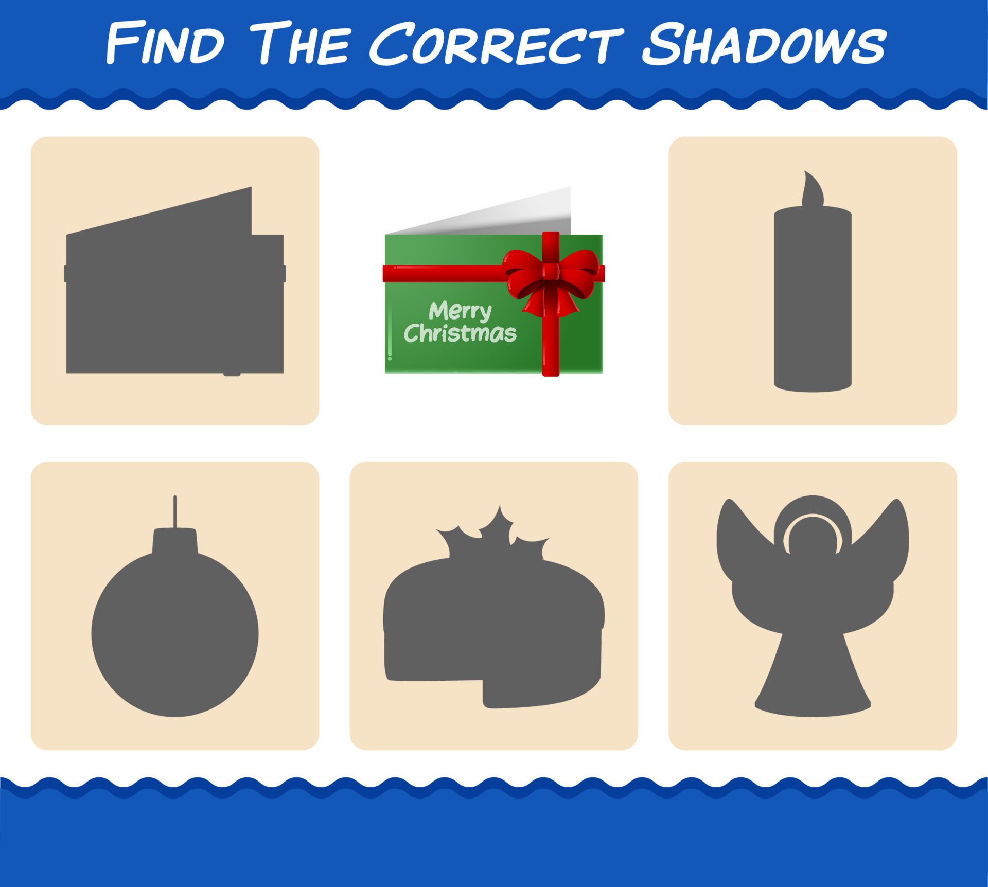 Find the correct shadows of christmas card. Searching and Matching game ...