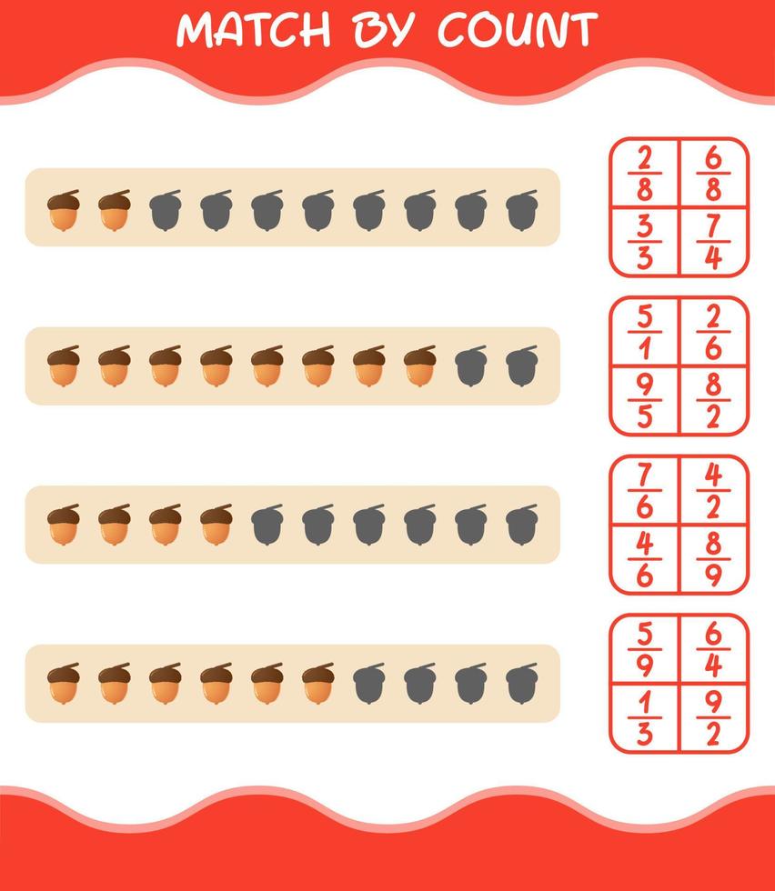 Match by count of cartoon acorn. Match and count game. Educational game ...
