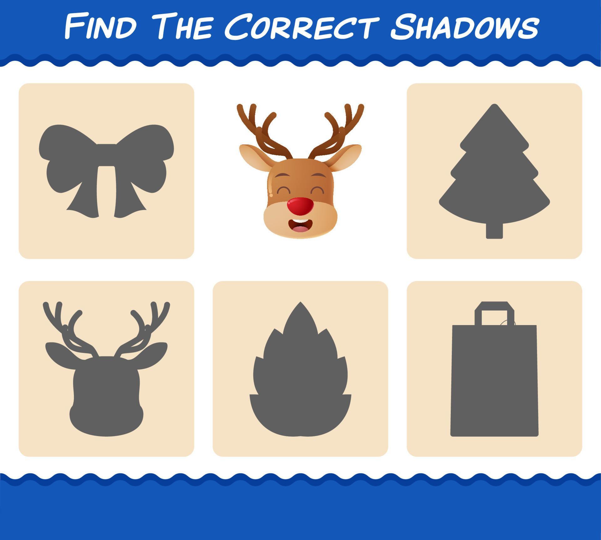 Find the correct shadows of reindeer. Searching and Matching game ...