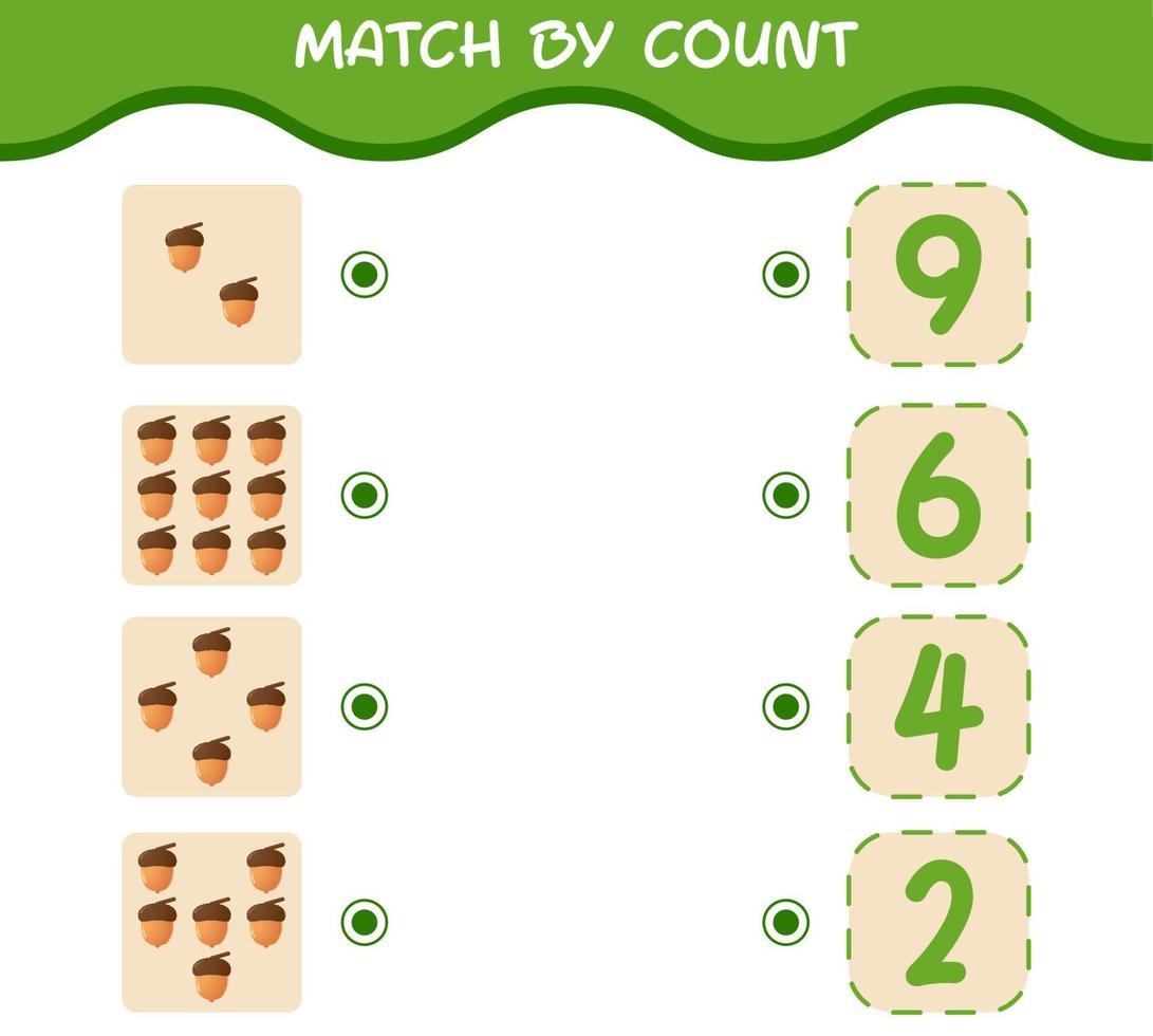 Match by count of cartoon acorn. Match and count game. Educational game ...