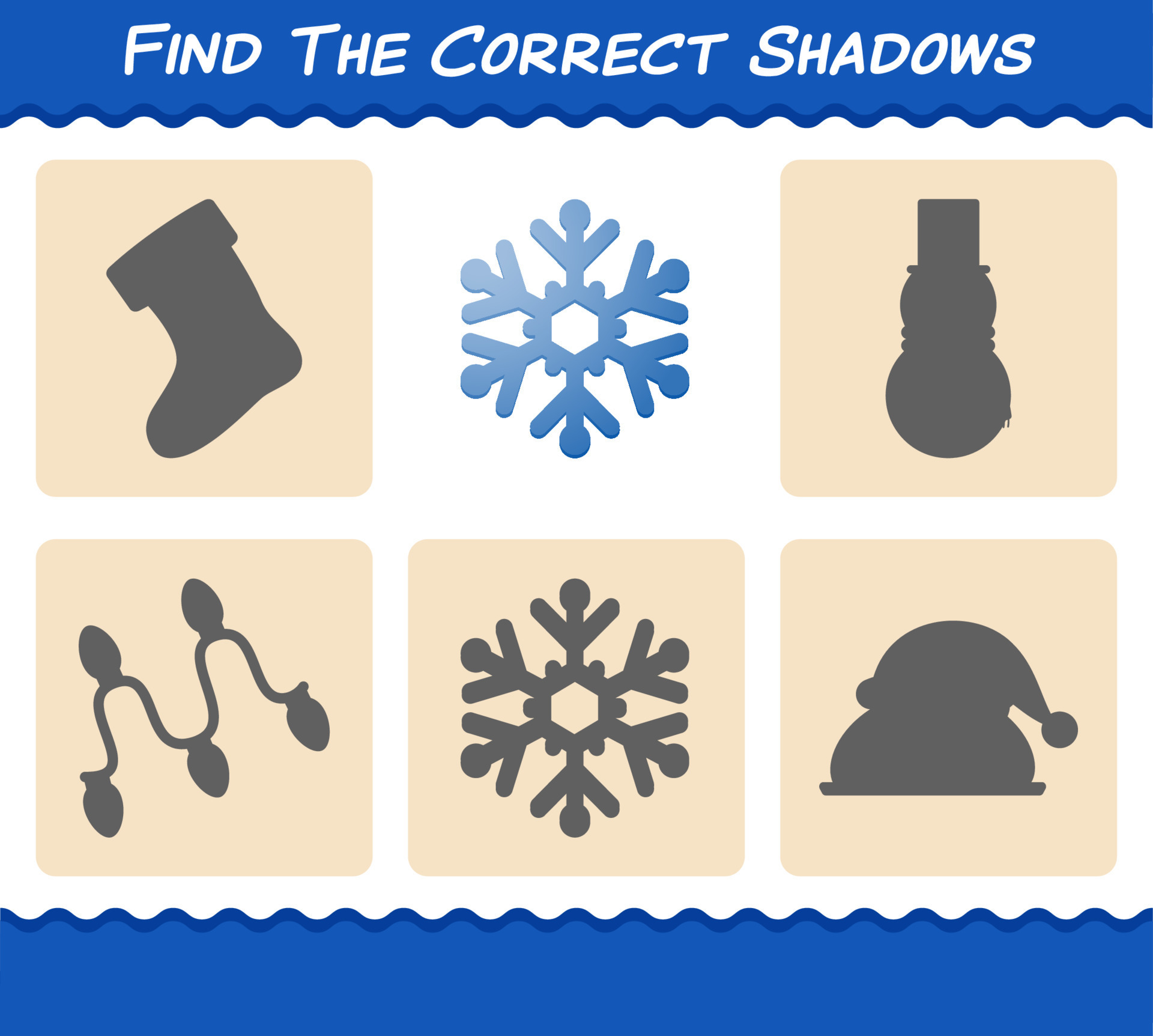 Find the correct shadows of snowflake. Searching and Matching game ...