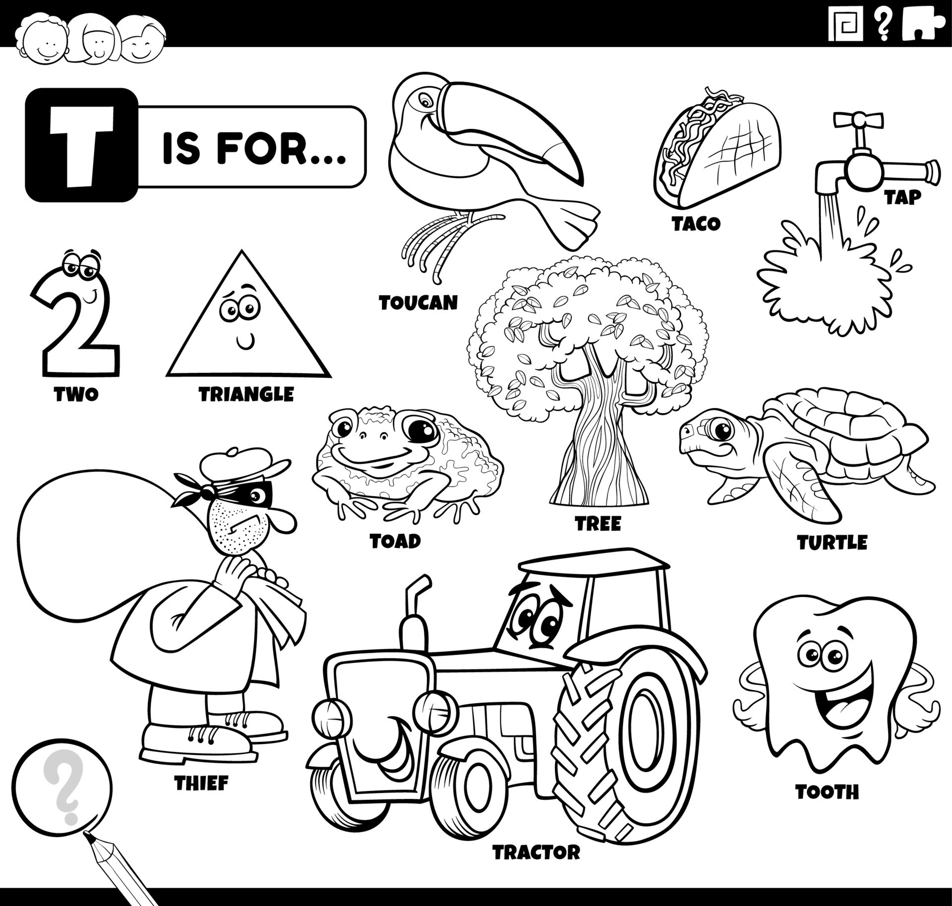 Letter T Words Educational Set Coloring Book Page 8102012 Vector Art At letter-t-words-educational-set-coloring-book-page-8102012-vector-art-at