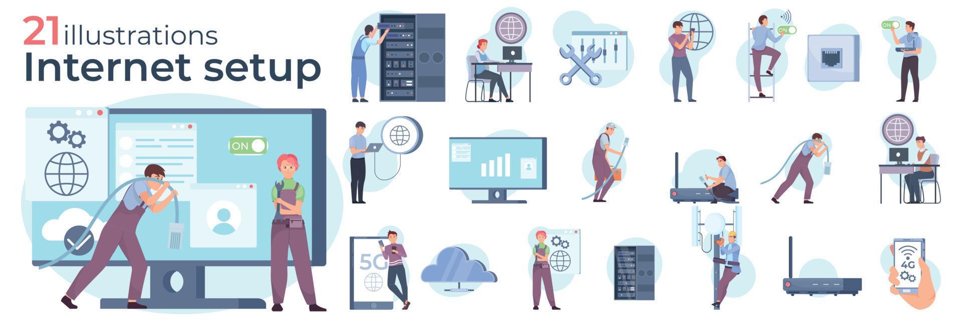 Internet Setup Set 8132021 Vector Art at Vecteezy