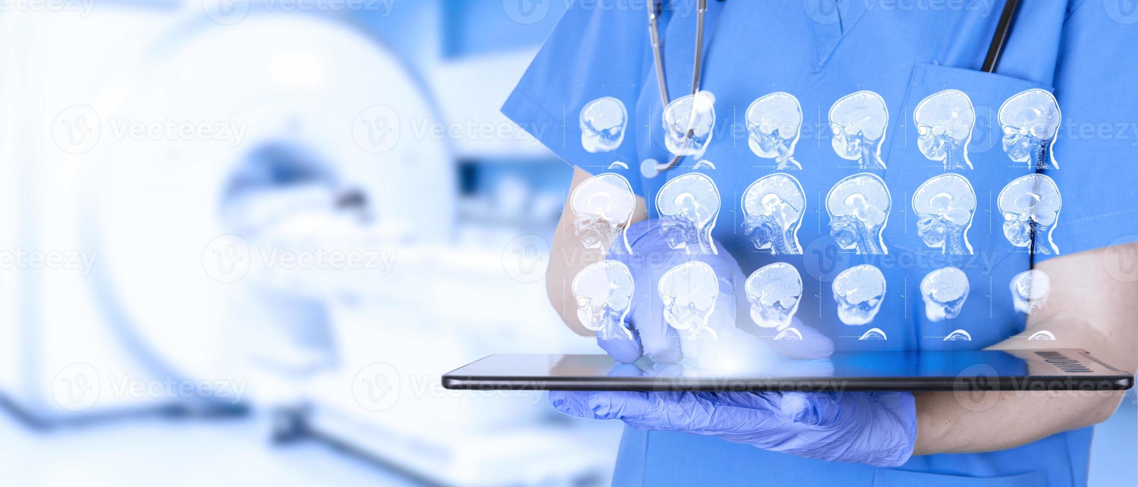 Radiologist doctor looks at MRI, ultrasound, child's brain in CT scan ... Radiologist doctor looks at MRI, ultrasound, child's brain in CT scan ...