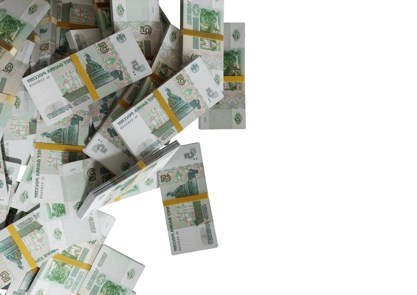 Stack Russian Cash Or Banknotes Of Rusia Rubles Scattered On A White Background Isolated The stack-russian-cash-or-banknotes-of-rusia-rubles-scattered-on-a-white-background-isolated-the