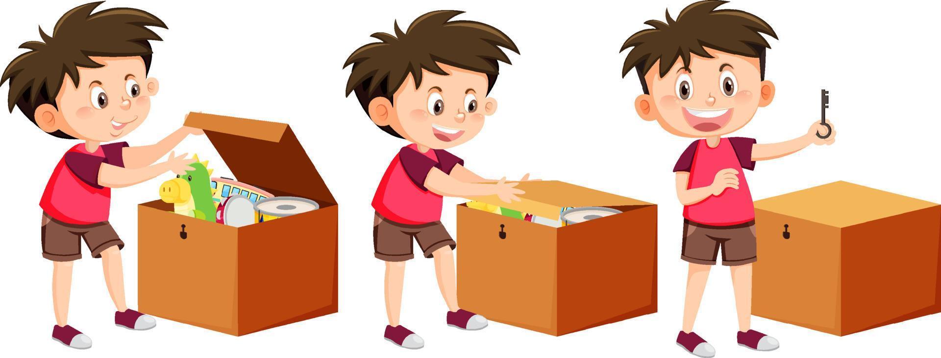 Set of different kids putting their toys in boxes 8138340 Vector Art at ...