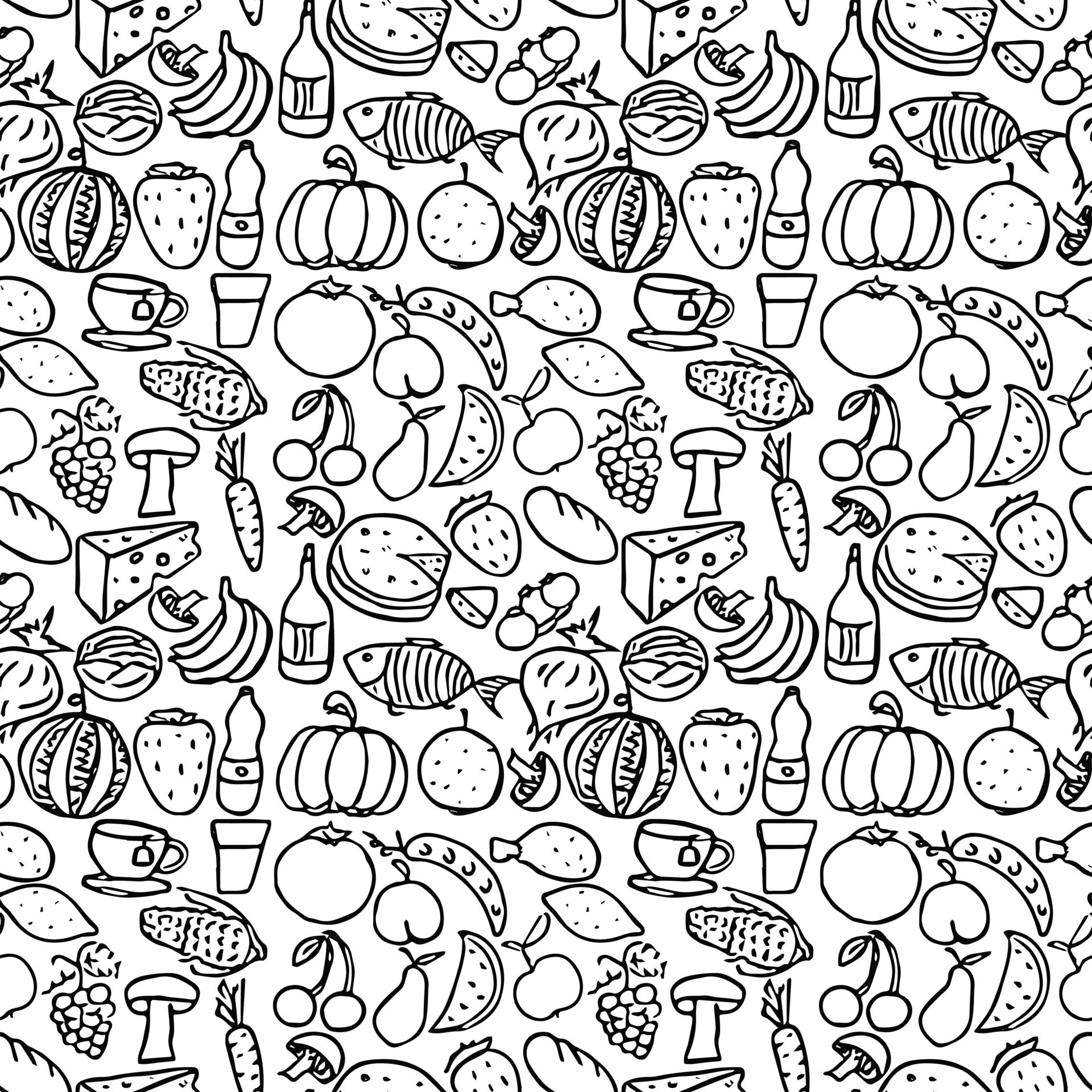 Seamless food pattern. Doodle pattern with food icons. Food background ... Seamless food pattern. Doodle pattern with food icons. Food background ...