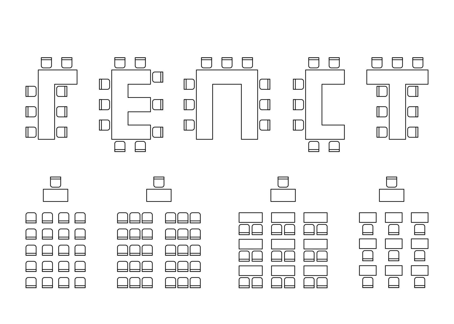 Set of plan for arranging seats in interior, auditorium with place ...