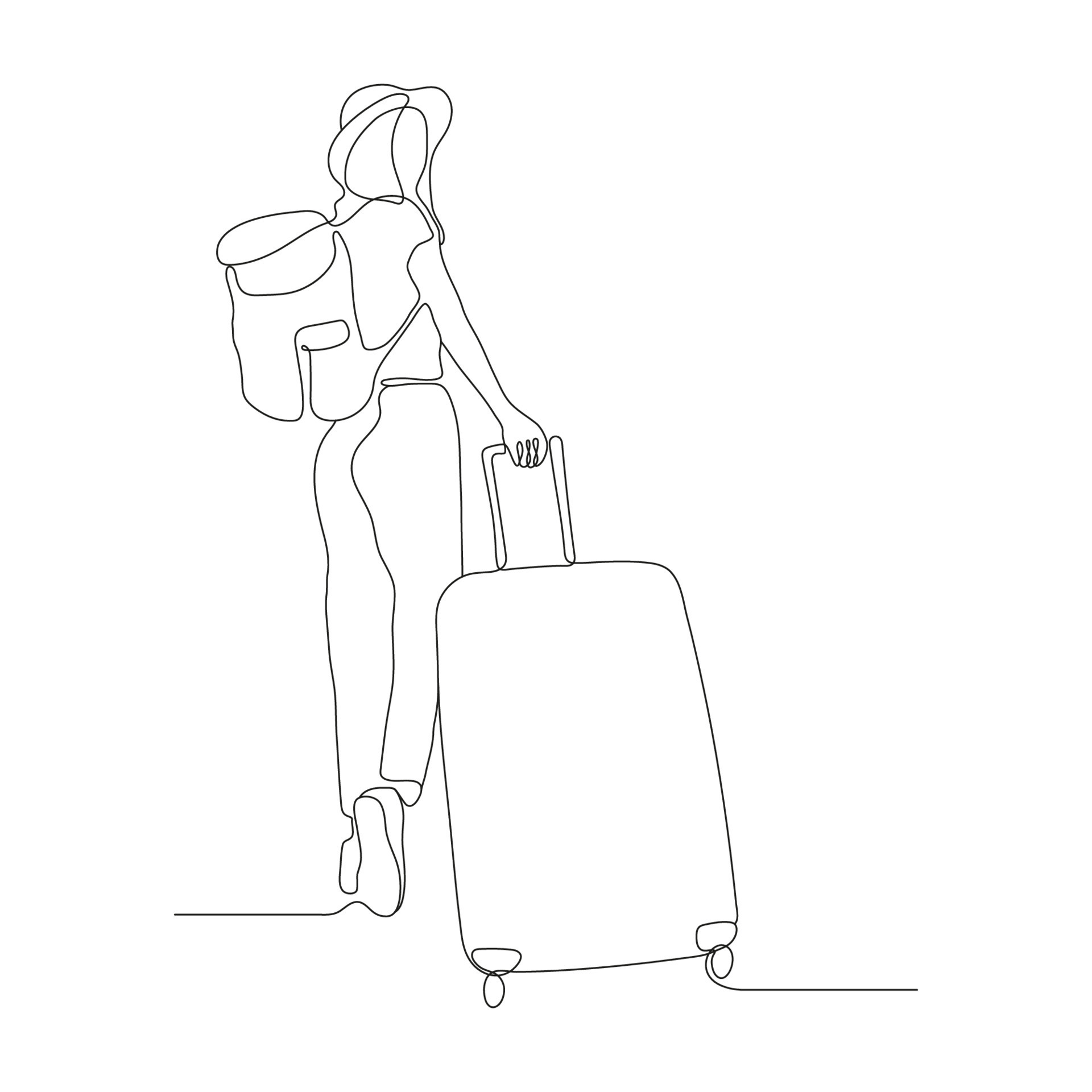 Continuous Line art or One Line Drawing of a Travel girl with a ... Continuous Line art or One Line Drawing of a Travel girl with a ...