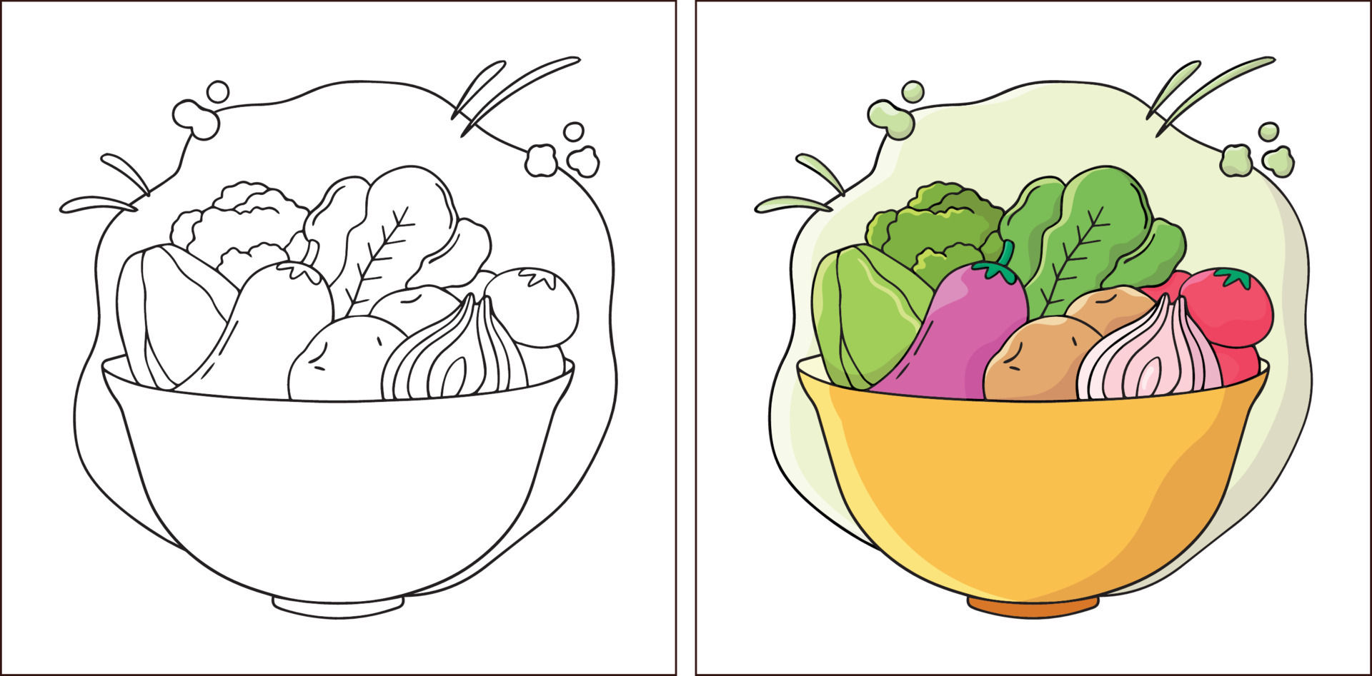 Hand drawn cute vegetables coloring page 8152075 Vector Art at Vecteezy