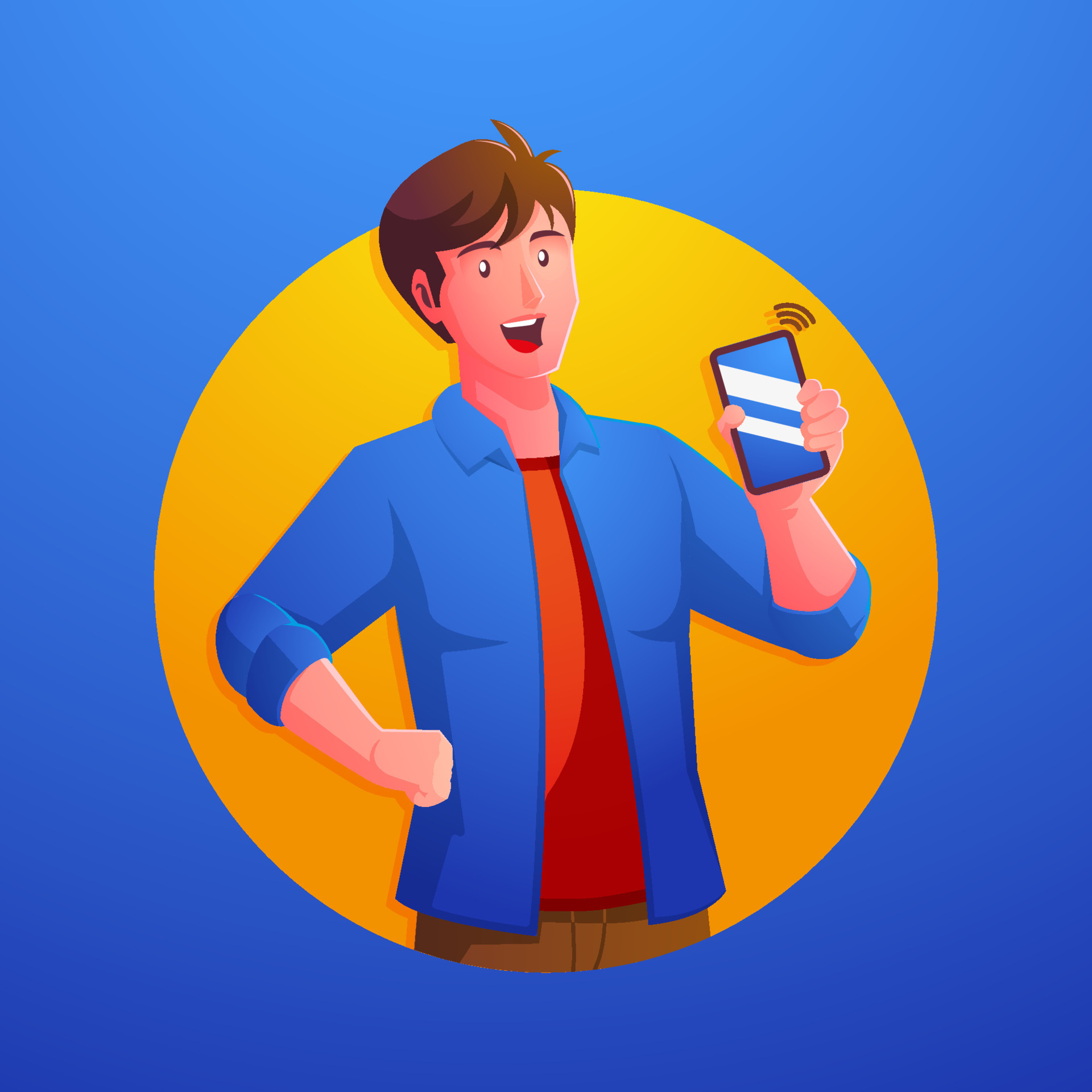 A Man Holding A Smartphone 8154230 Vector Art At Vecteezy