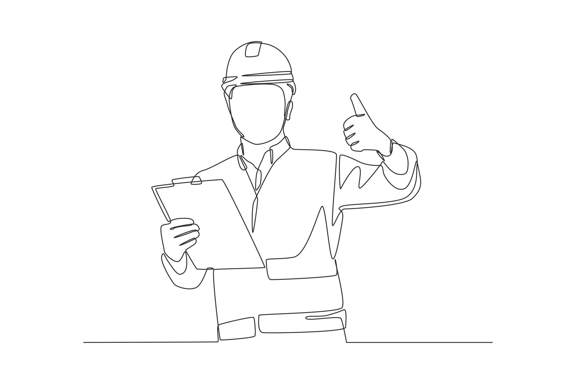 Continuous One Line Drawing Construction Worker Using Helmet And