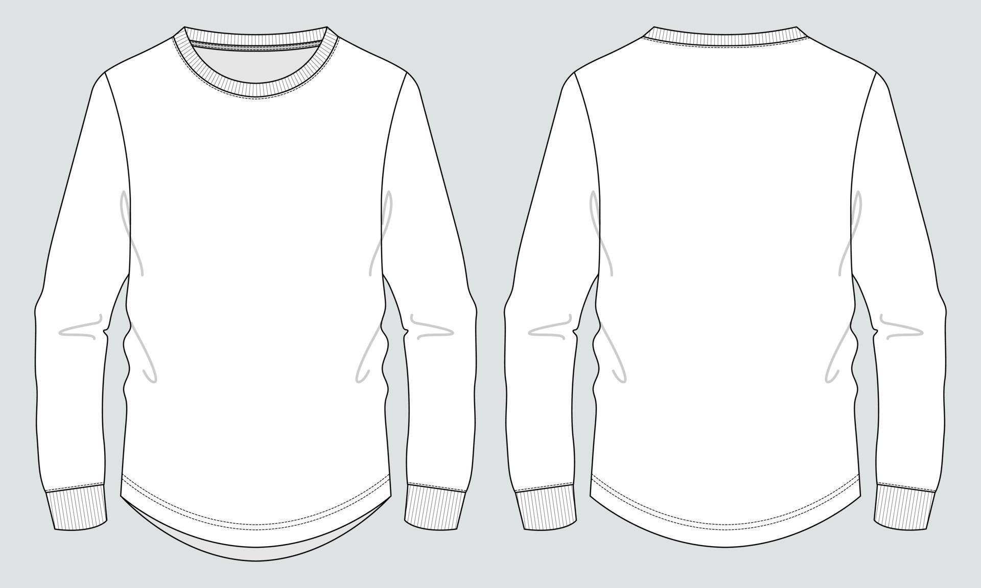 Long Sleeve T Shirt Technical Fashion Flat Sketch Vector Illustration