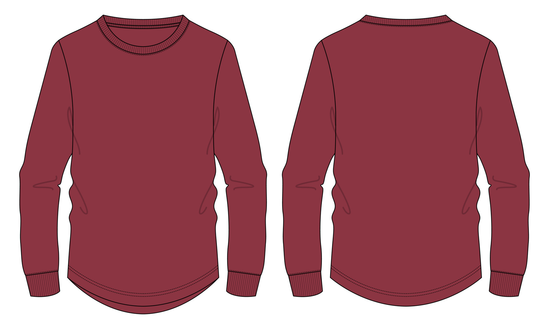 Long Sleeve T Shirt Technical Fashion Flat Sketch Vector Illustration