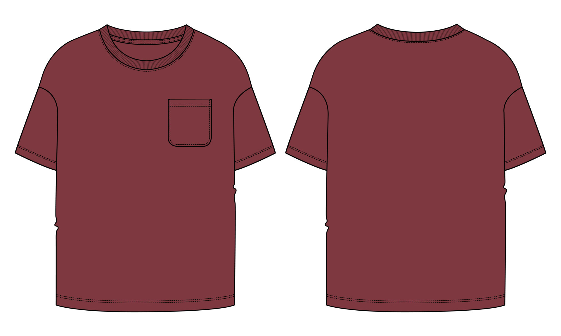 Short Sleeve T Shirt Technical Fashion Flat Sketch Vector Illustration