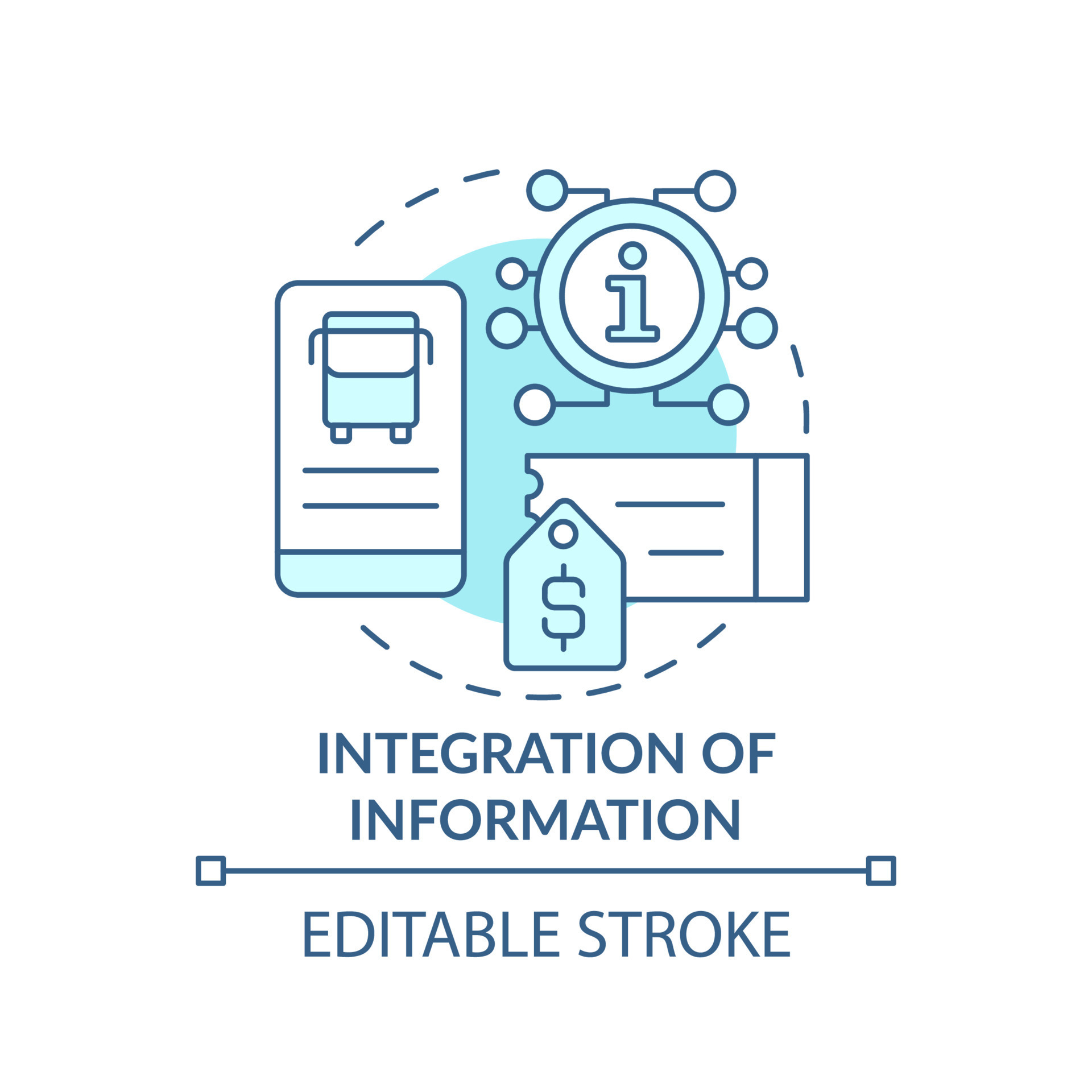 Integration of information turquoise concept icon. Mobile app. Maas integration level abstract ...