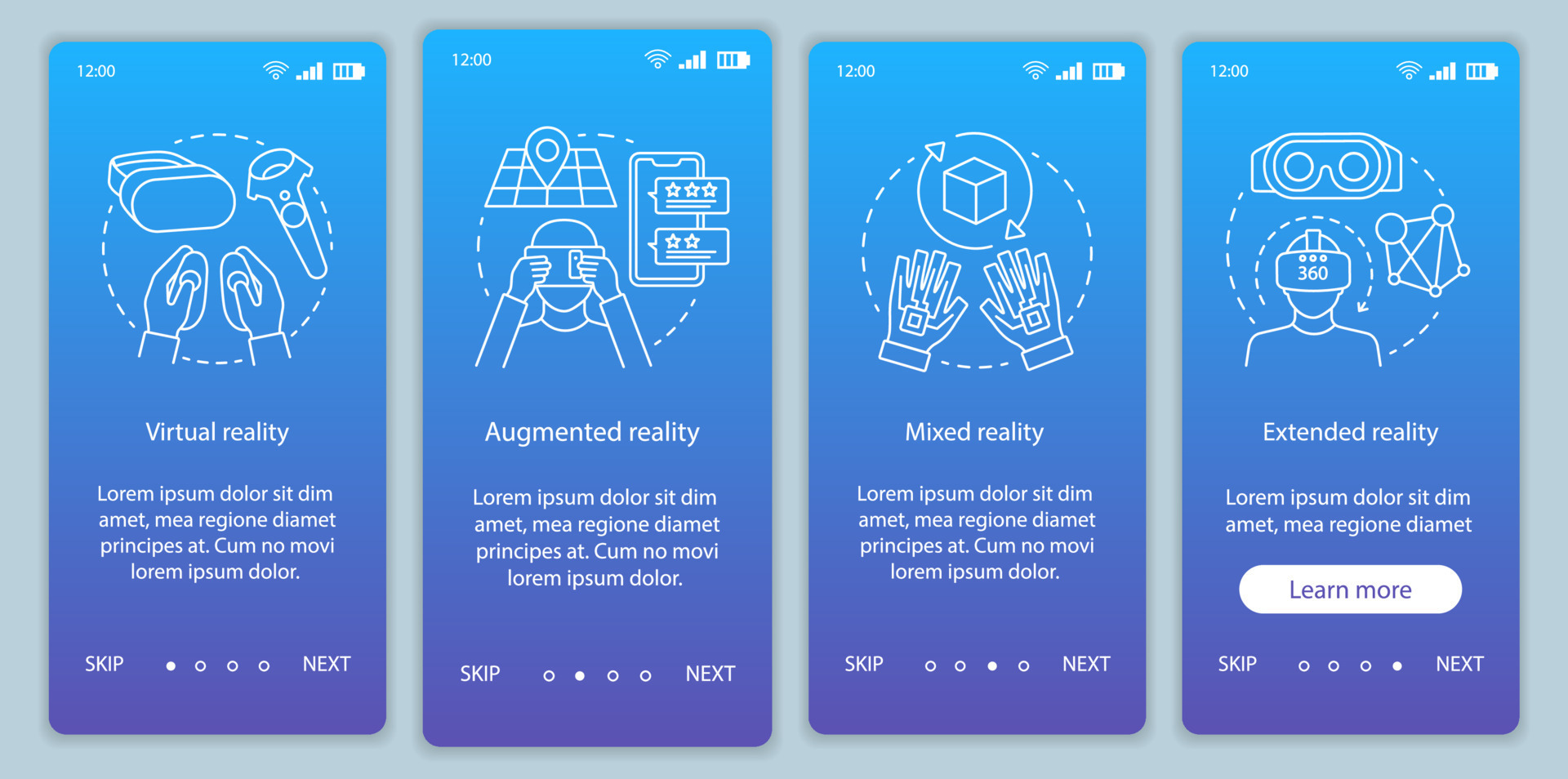 Extended Reality Onboarding Mobile App Page Screen With Linear Concept Virtual Augmented