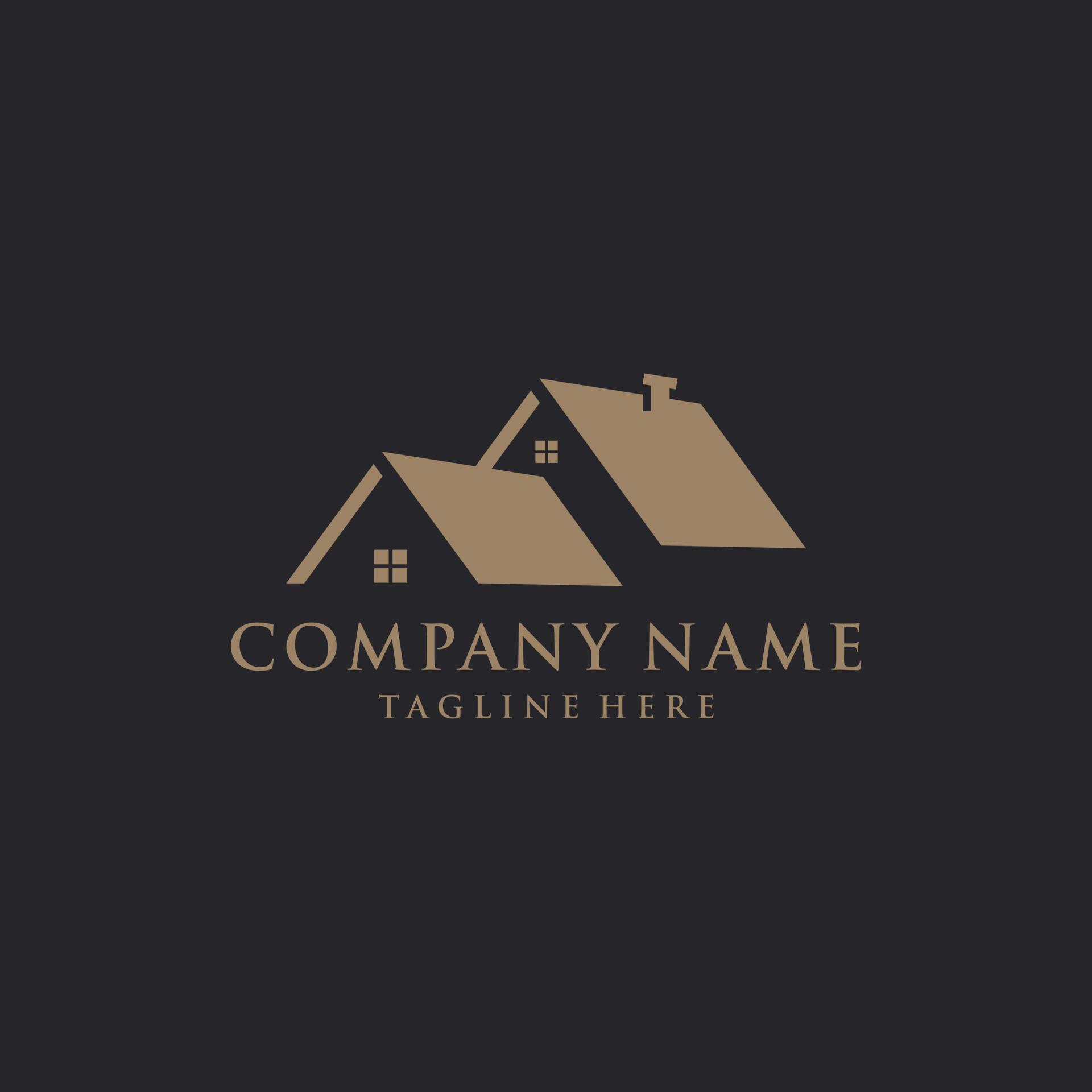 Real estate, home logo, house gold logo design. Black background ...