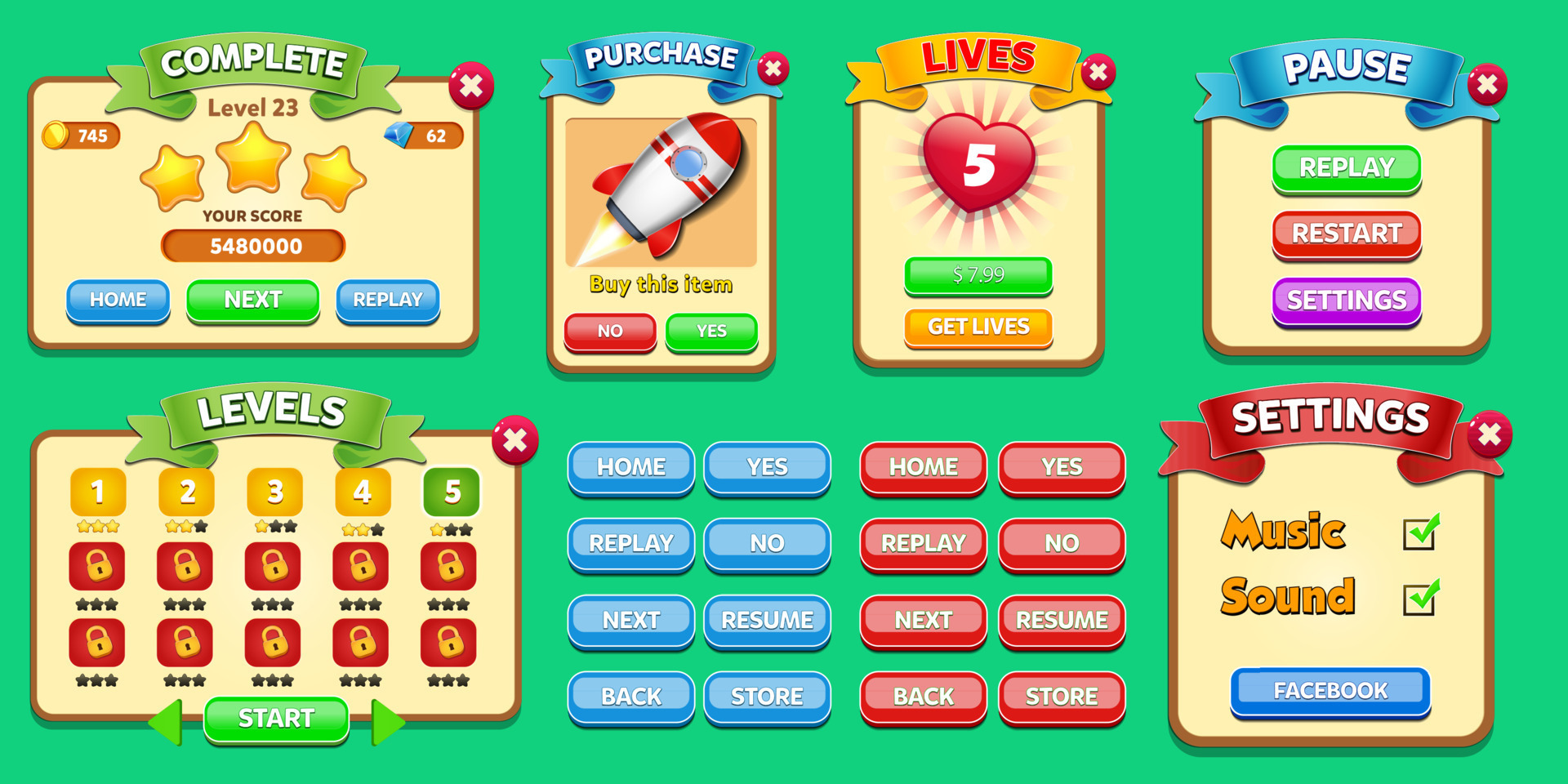 Game Ui Kit with Menus, pop up, screens and Game elements 8176948 Vector Art at Vecteezy