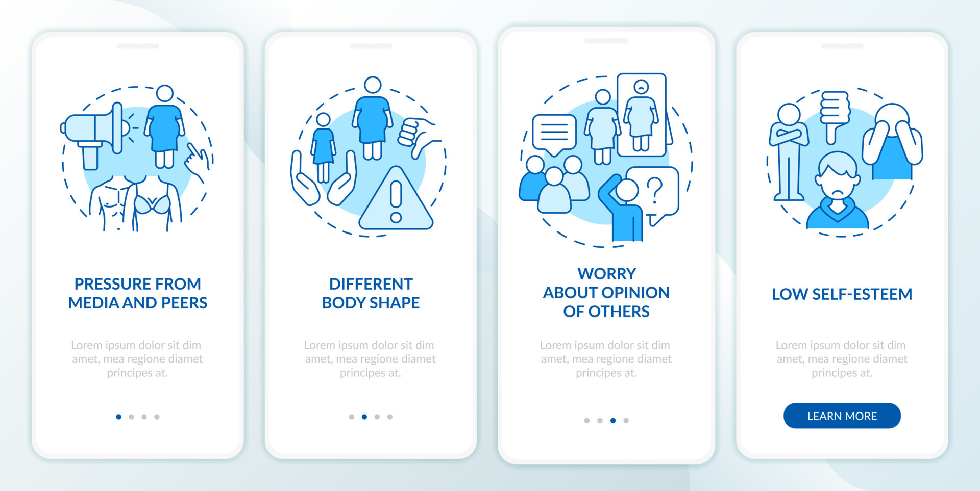 Unhealthy Teenage Body Image Blue Onboarding Mobile App Screen