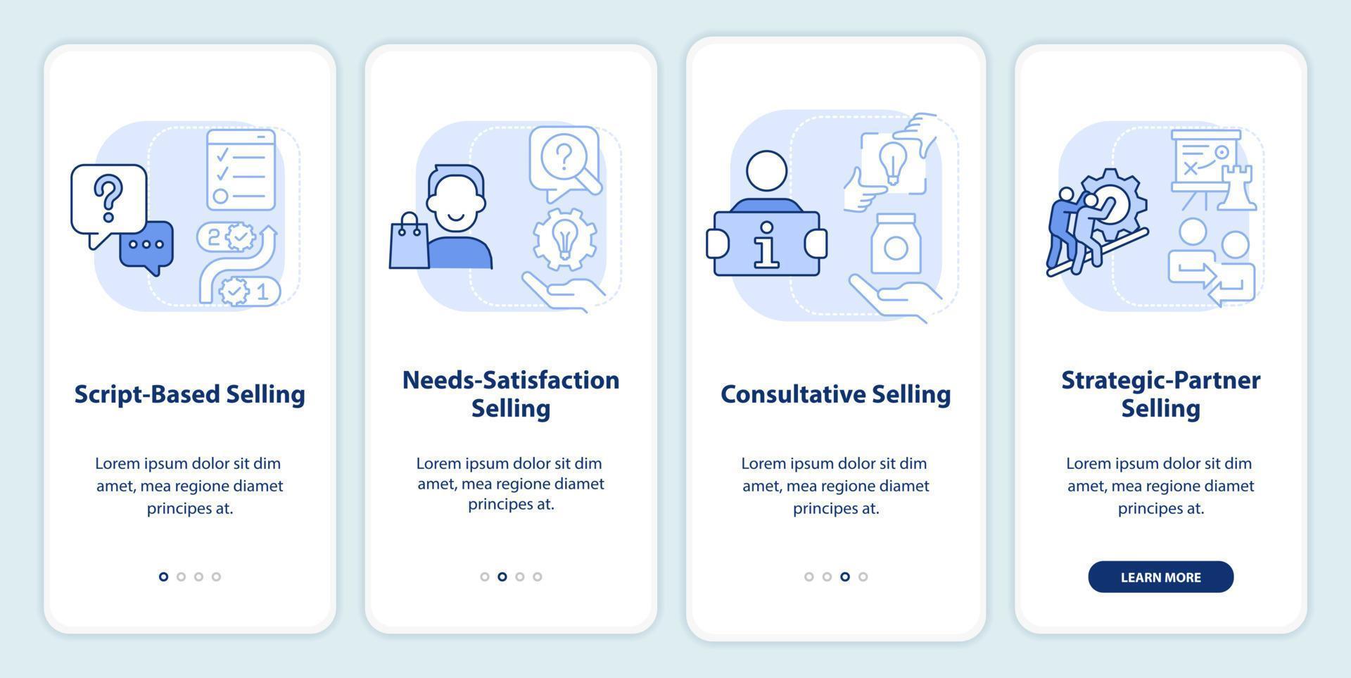 Selling Strategies Light Blue Onboarding Mobile App Screen Marketing