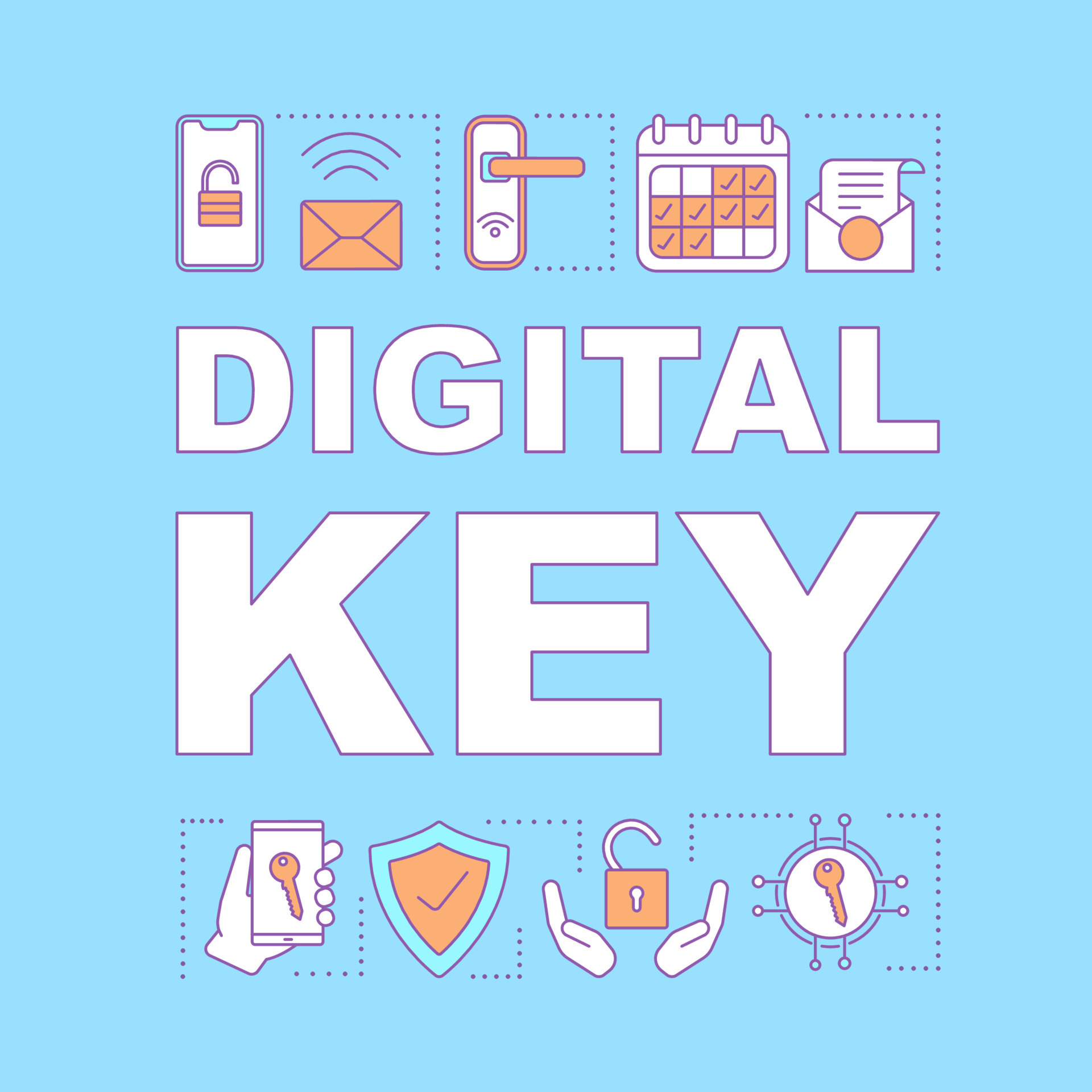 Digital key word concept banner. Wireless, keyless padlock. NFC smart ... Digital key word concept banner. Wireless, keyless padlock. NFC smart ...