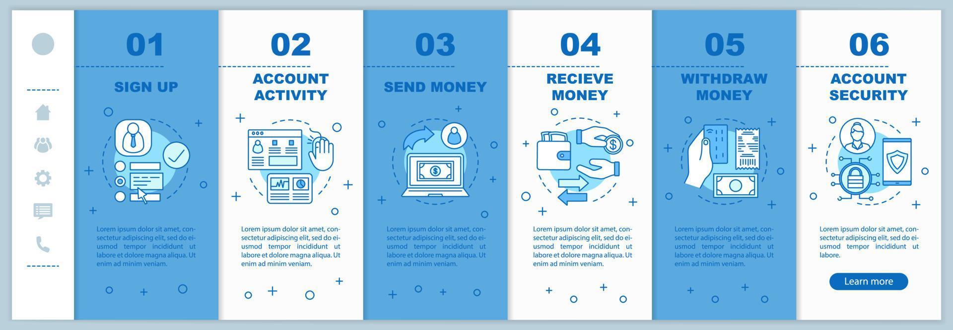 Online Banking Account Onboarding Mobile Web Pages Vector Template E Payment Responsive