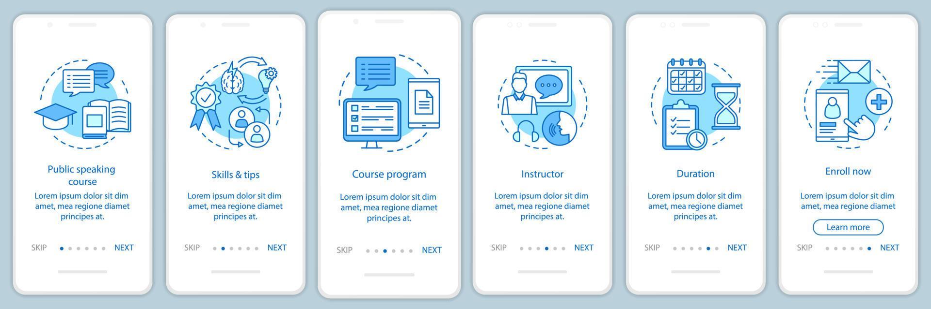 Public Speaking Skill Classes Onboarding Mobile App Page Screen Vector Template Professional