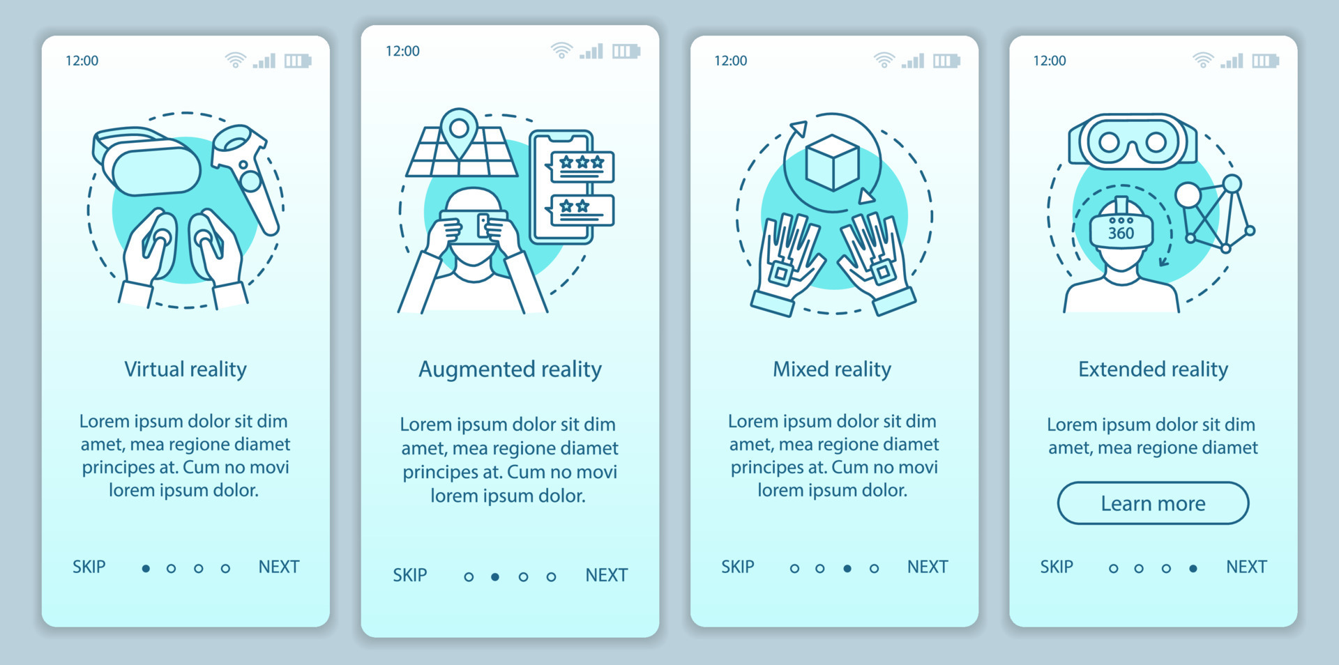 Extended Reality Onboarding Mobile App Page Screen With Linear Concept Virtual Augmented