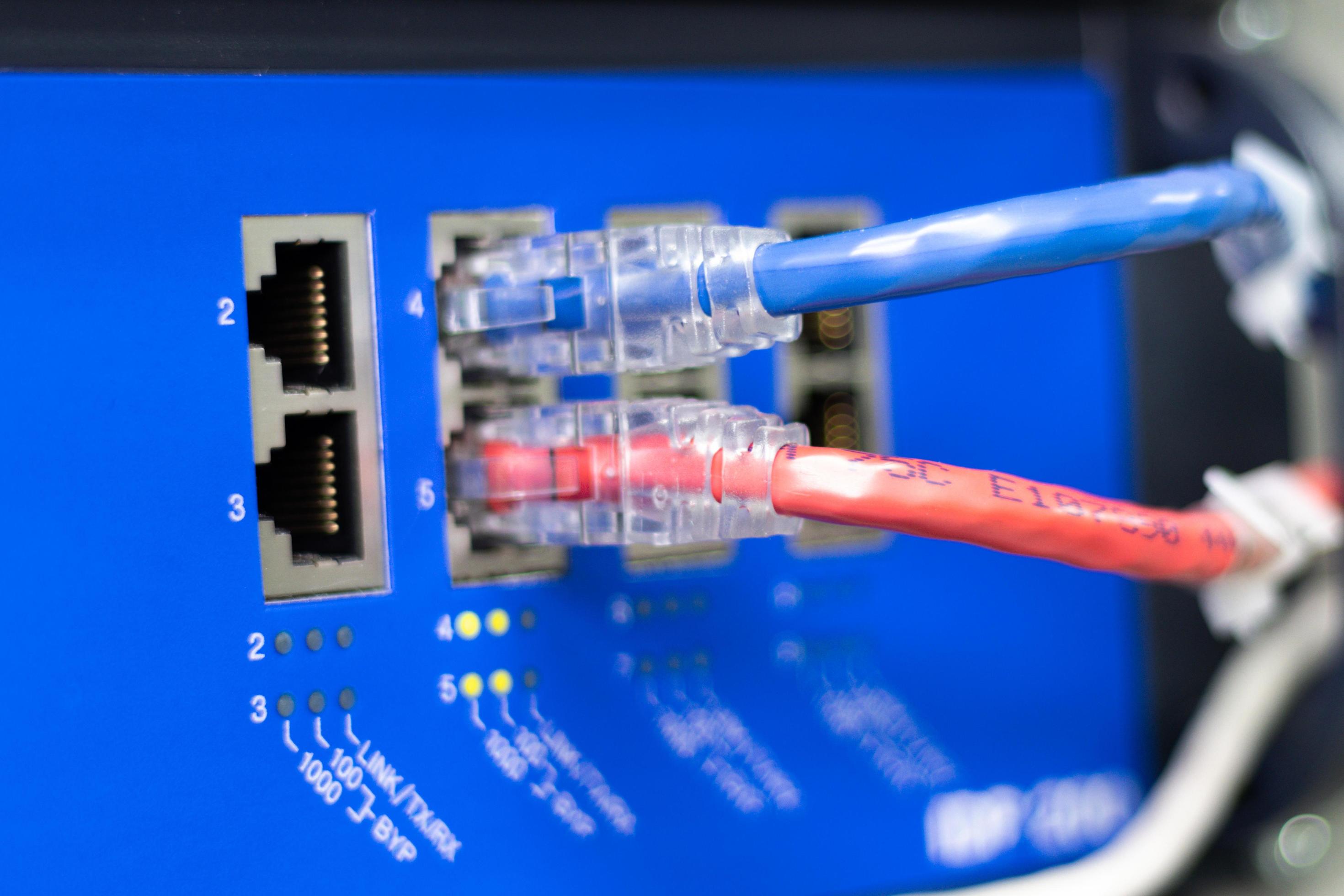 The network cables to connect the port of a switch to connect internet network, concept ...