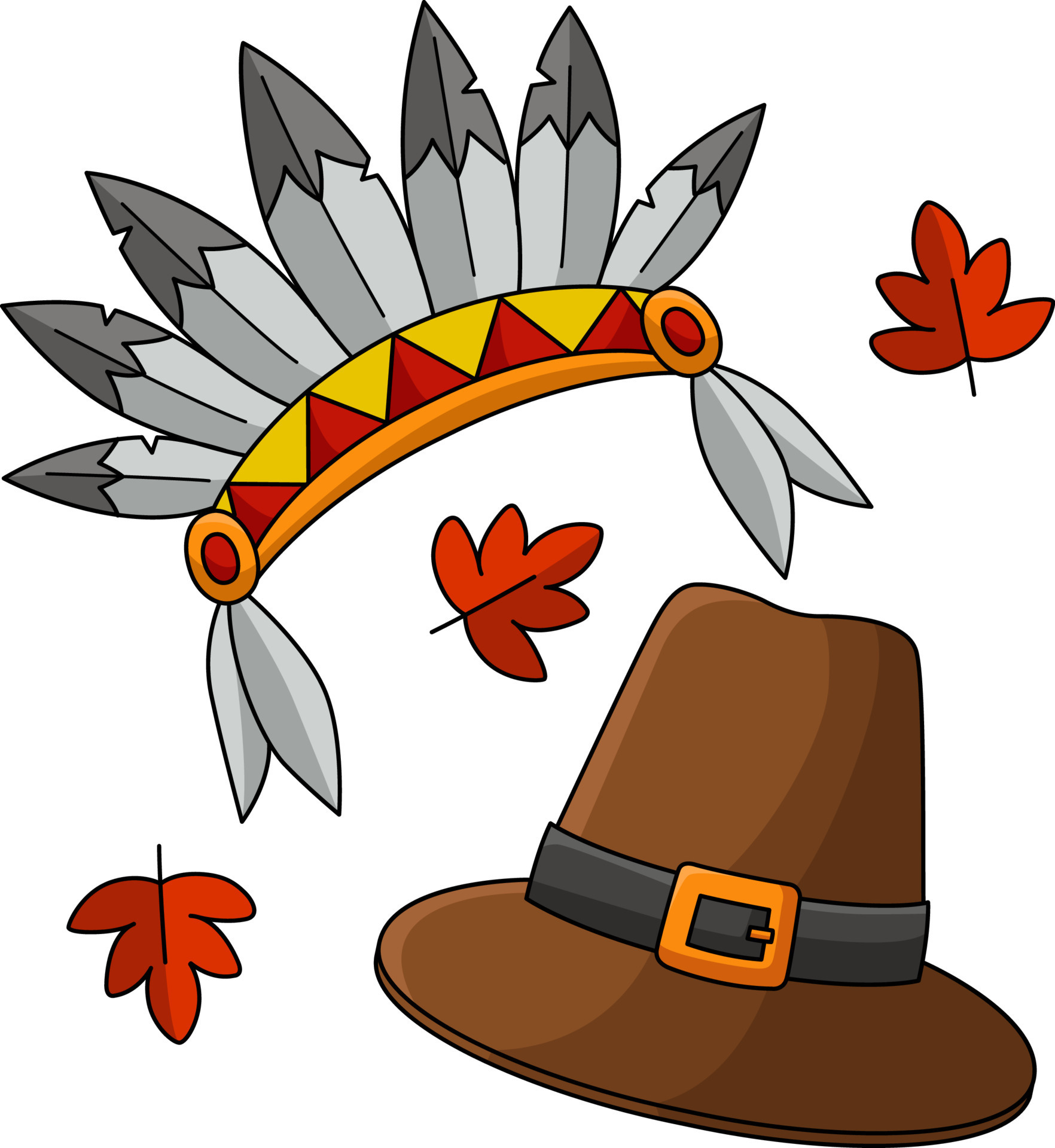 Thanksgiving Pilgrim Hat Indian Headdress Clipart 8208990 Vector Art at ...