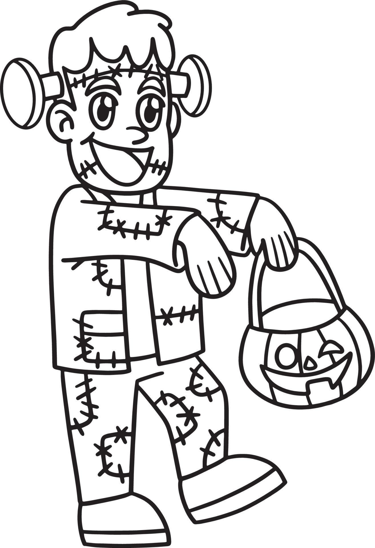 Zombie Halloween Isolated Coloring Page for Kids 8209182 Vector Art at ...
