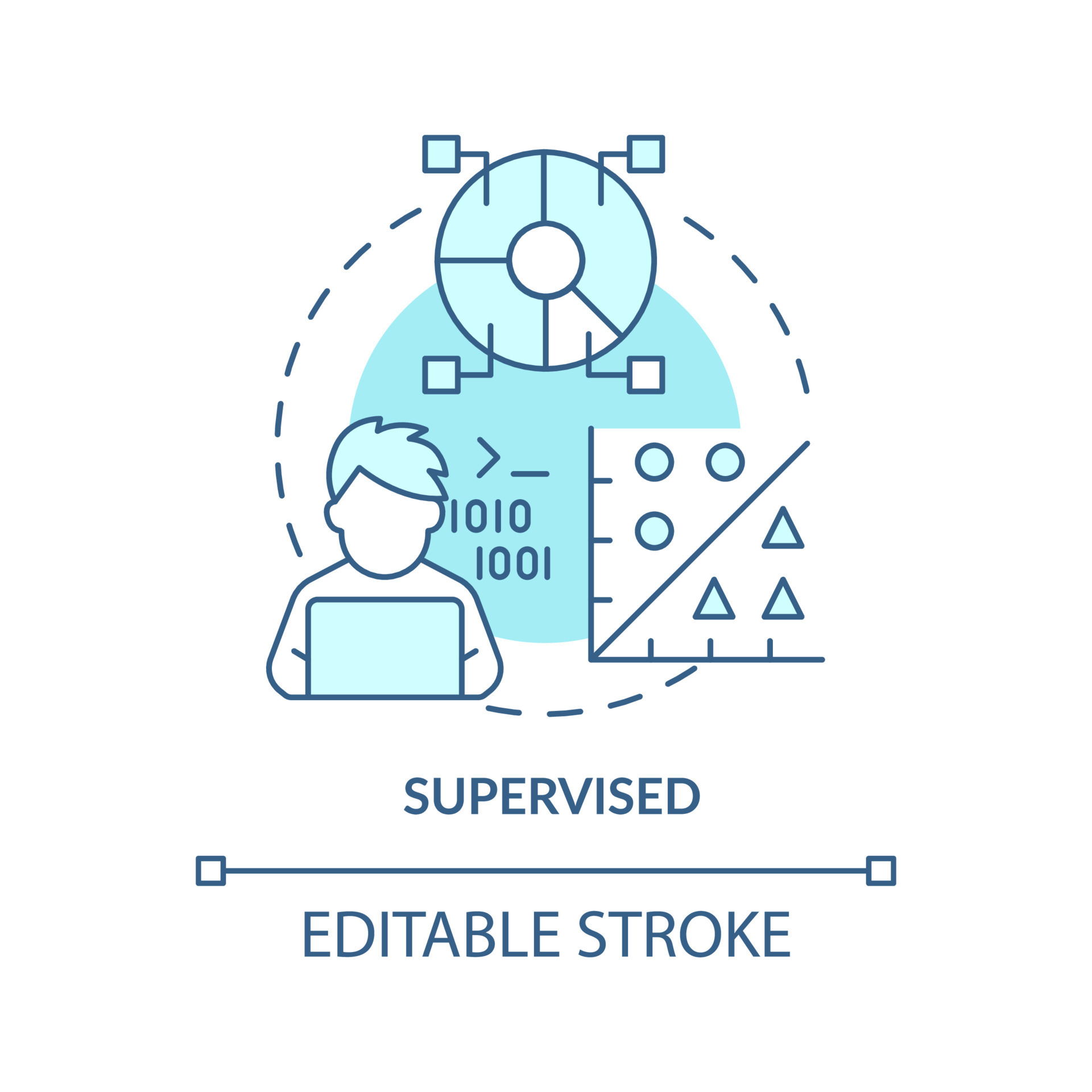 Supervised turquoise concept icon. Labeled dataset. Category of machine ...
