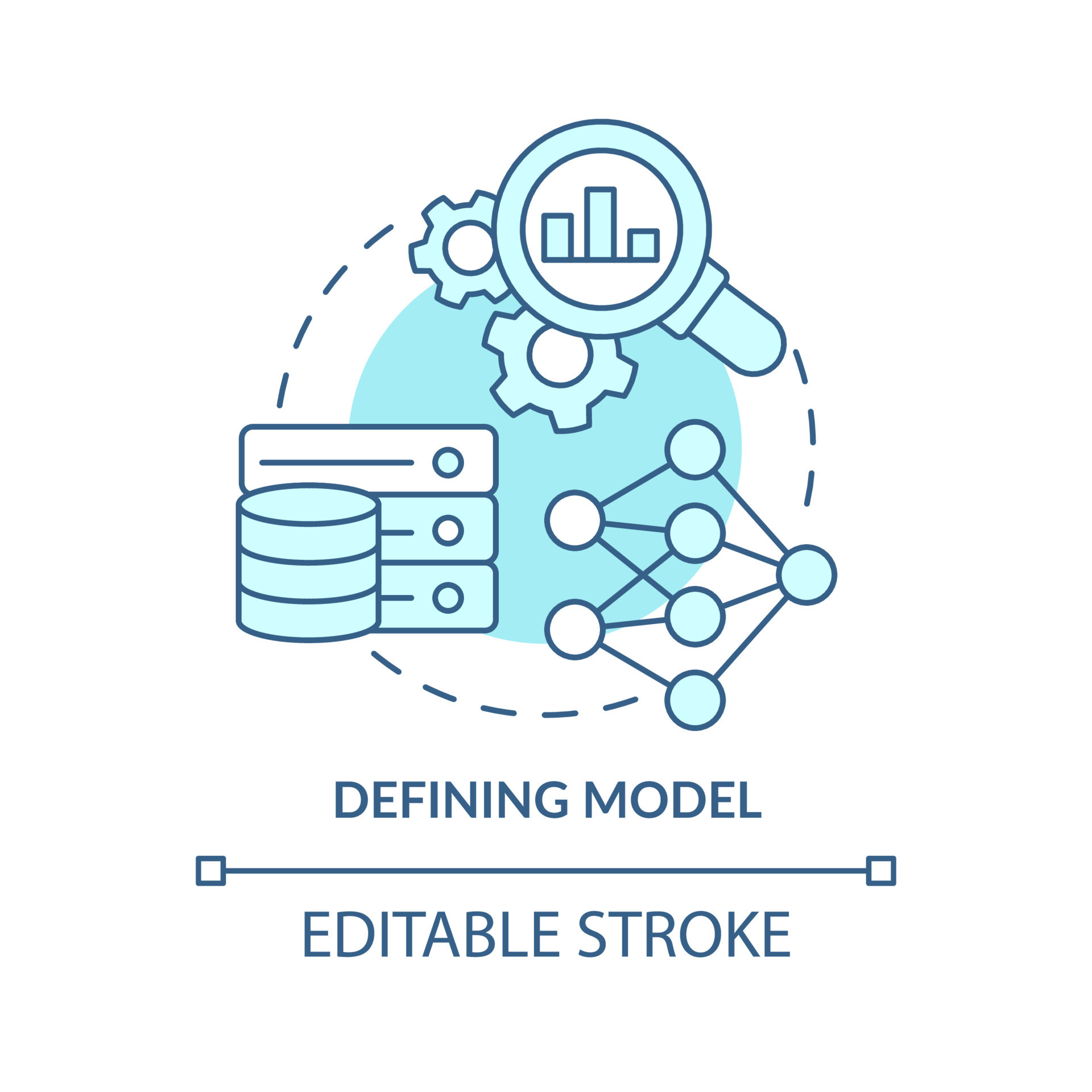Defining model turquoise concept icon. Problem solving step in machine learning abstract idea ...
