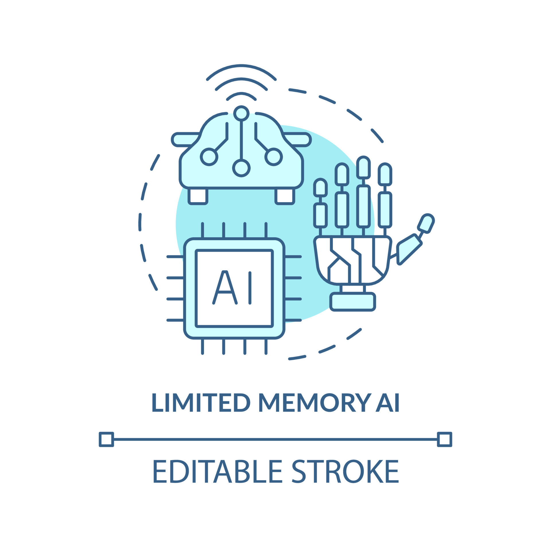 Limited memory AI turquoise concept icon. Stored information ...