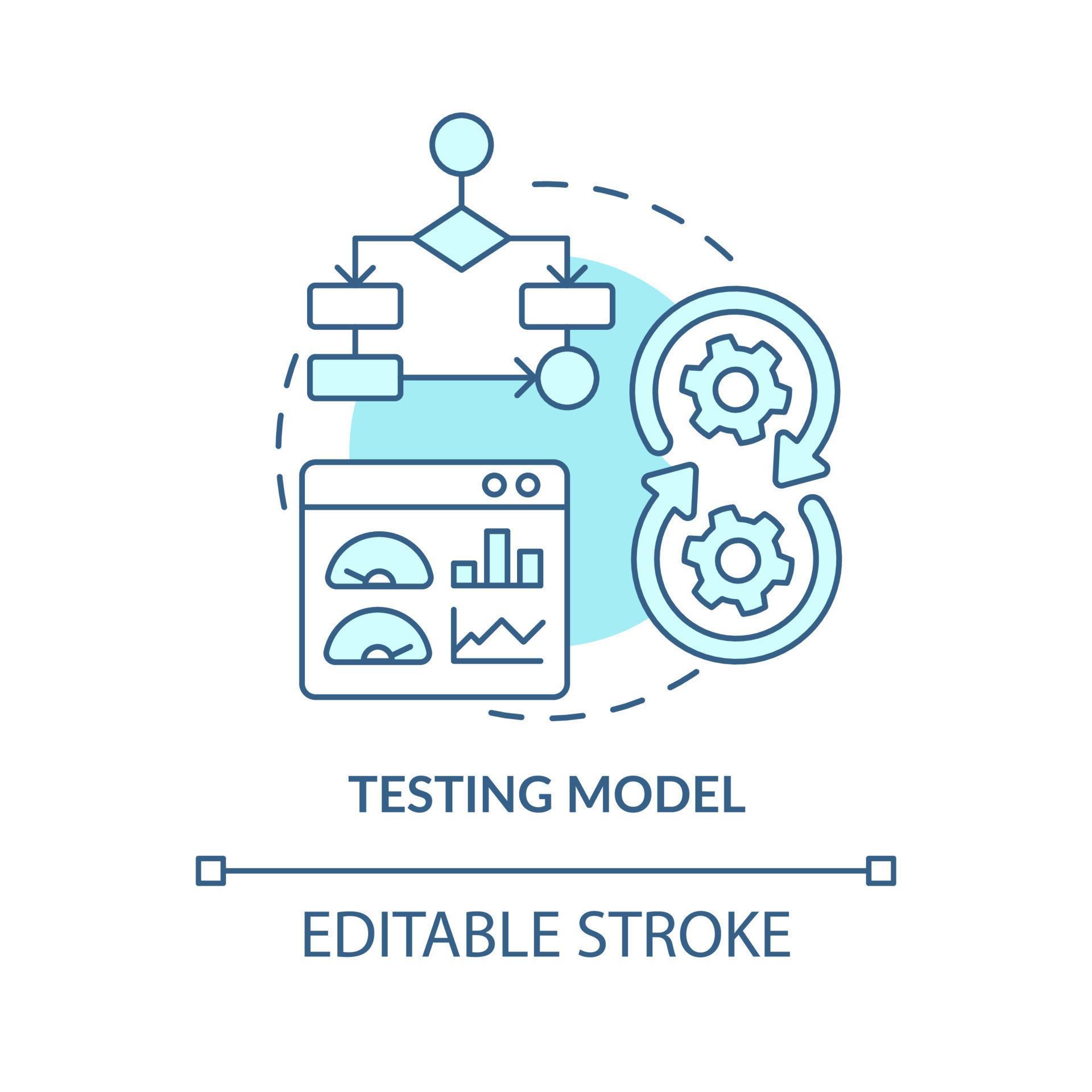 Testing model turquoise concept icon. Problem solving step in machine ...