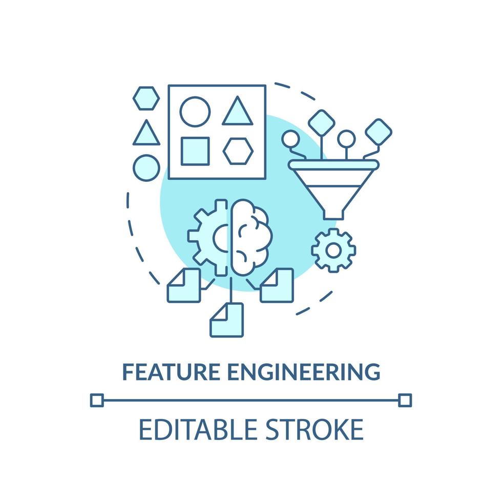 Feature engineering turquoise concept icon. Problem solving step in ...