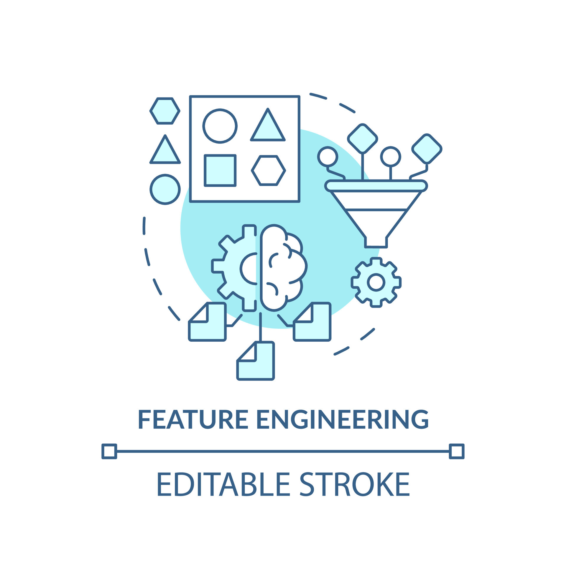 Feature engineering turquoise concept icon. Problem solving step in ...