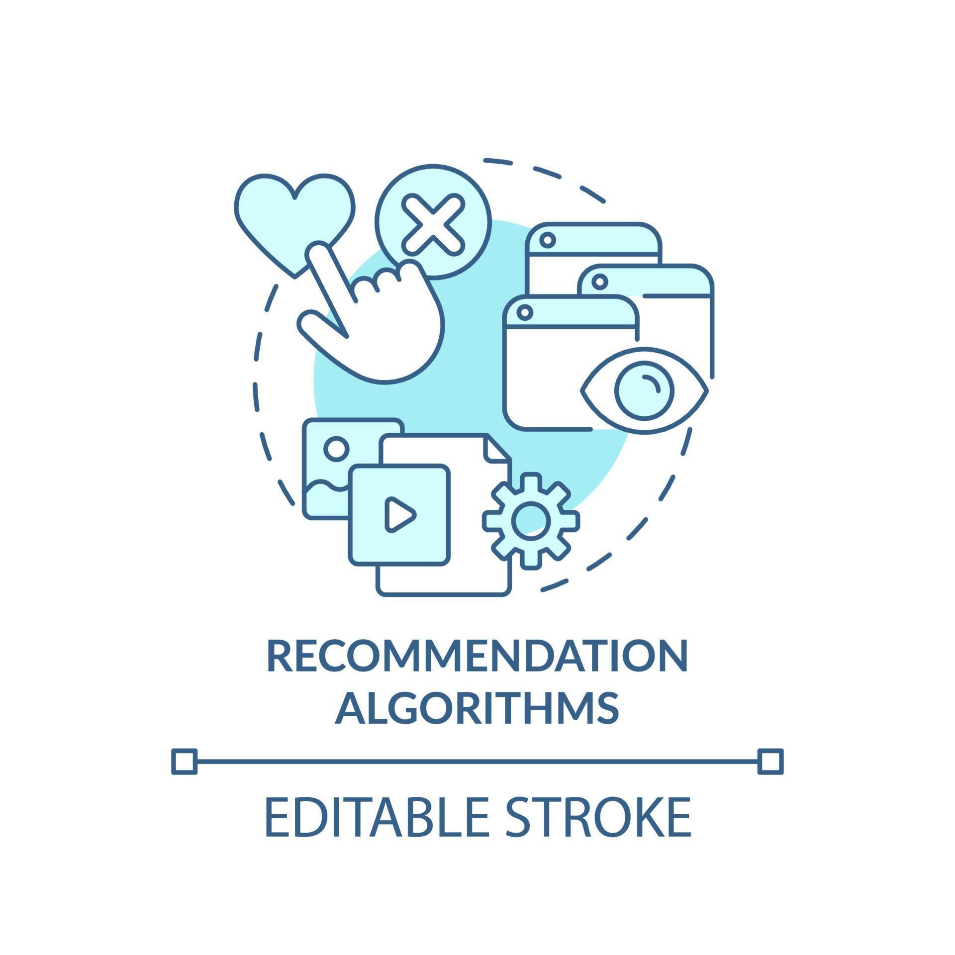 Recommendation algorithms turquoise concept icon. Use of machine ...